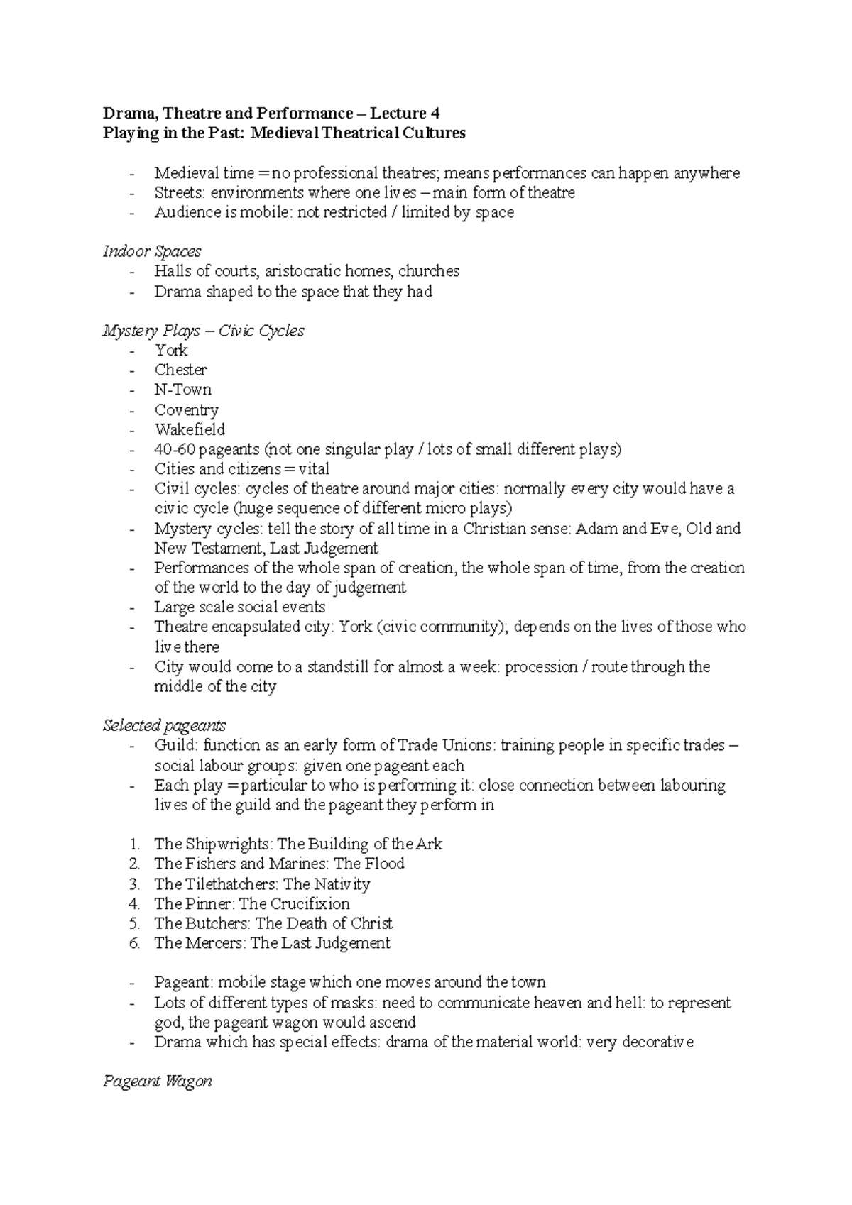 Drama, Theatre and Performance - Lecture 4 - Studocu