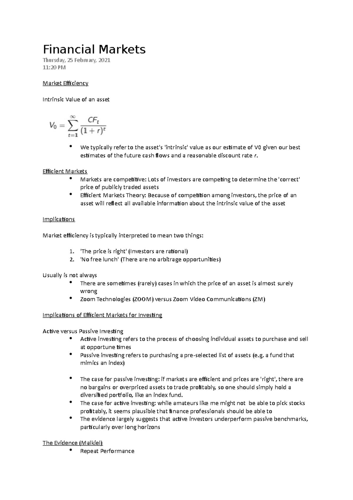 Financial Markets Notes - Financial Markets Thursday, 25 February, 2021 ...