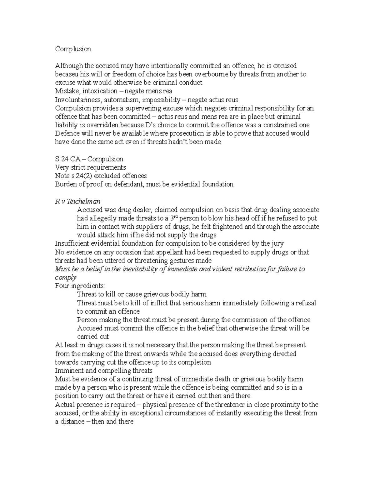 Crimes - Compulsion - Complusion Although the accused may have ...