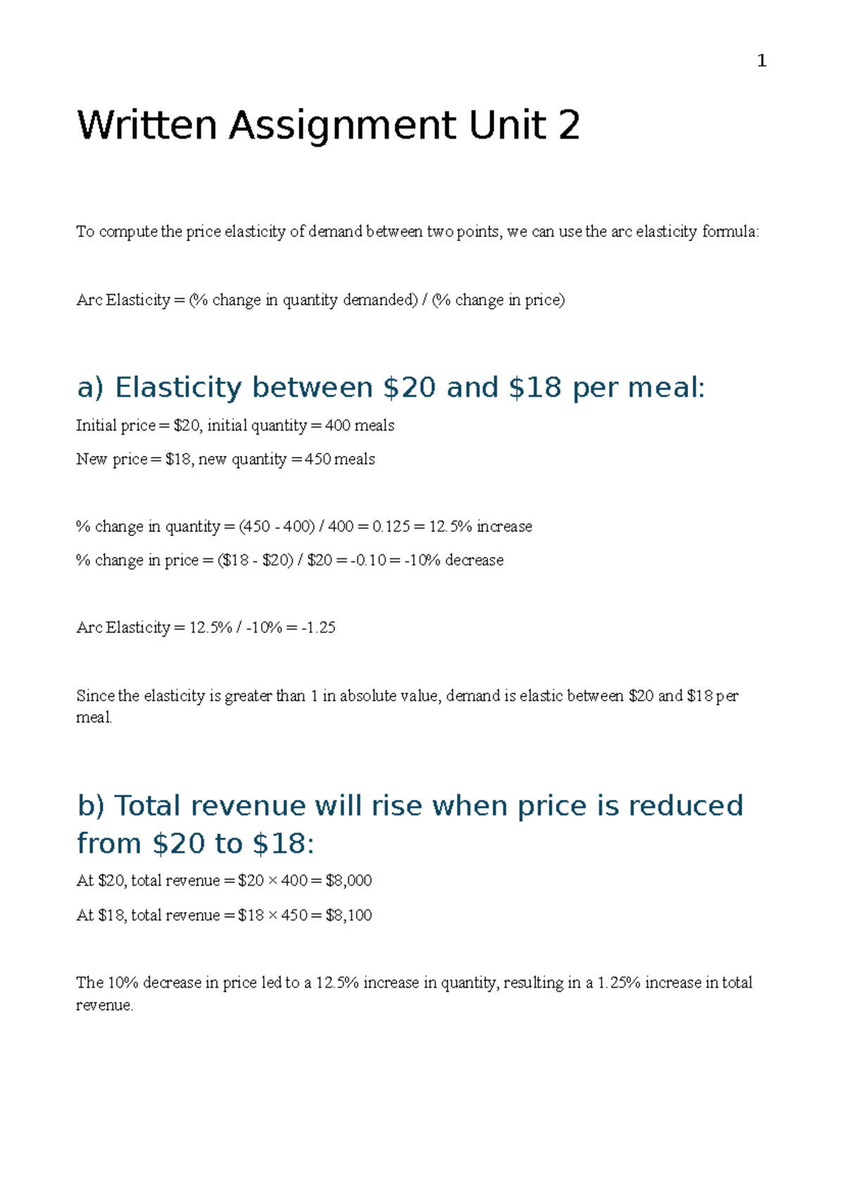 Written Assignment Unit 2 (ECON 1580-01-AY2024-T5) - 1 Written Assignment Unit 2 To compute the ...