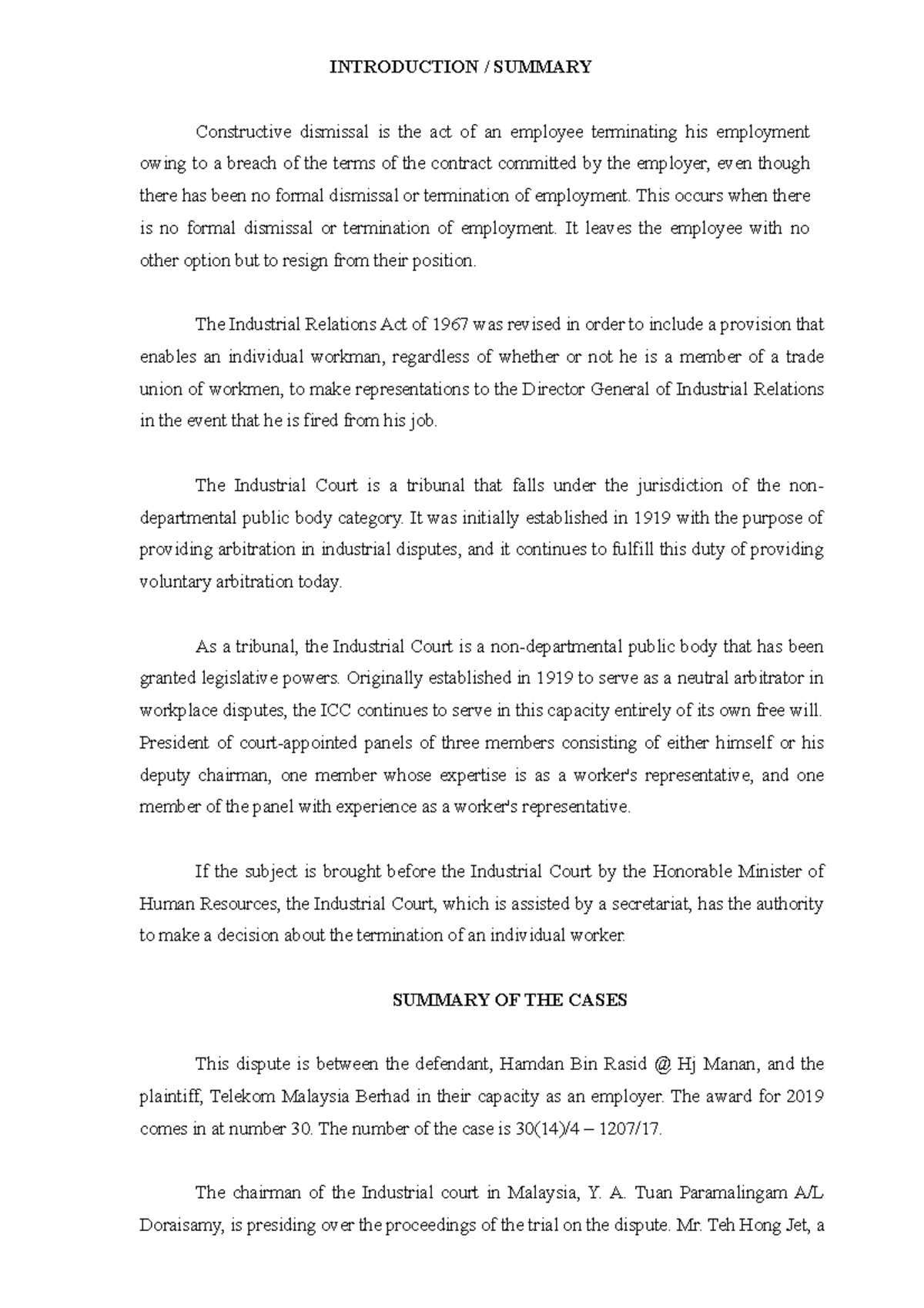 HRM659 Court CASE Study Group Assignment INTRODUCTION SUMMARY Constructive Dismissal Is The hrm659-court-case-study-group-assignment-introduction-summary-constructive-dismissal-is-the