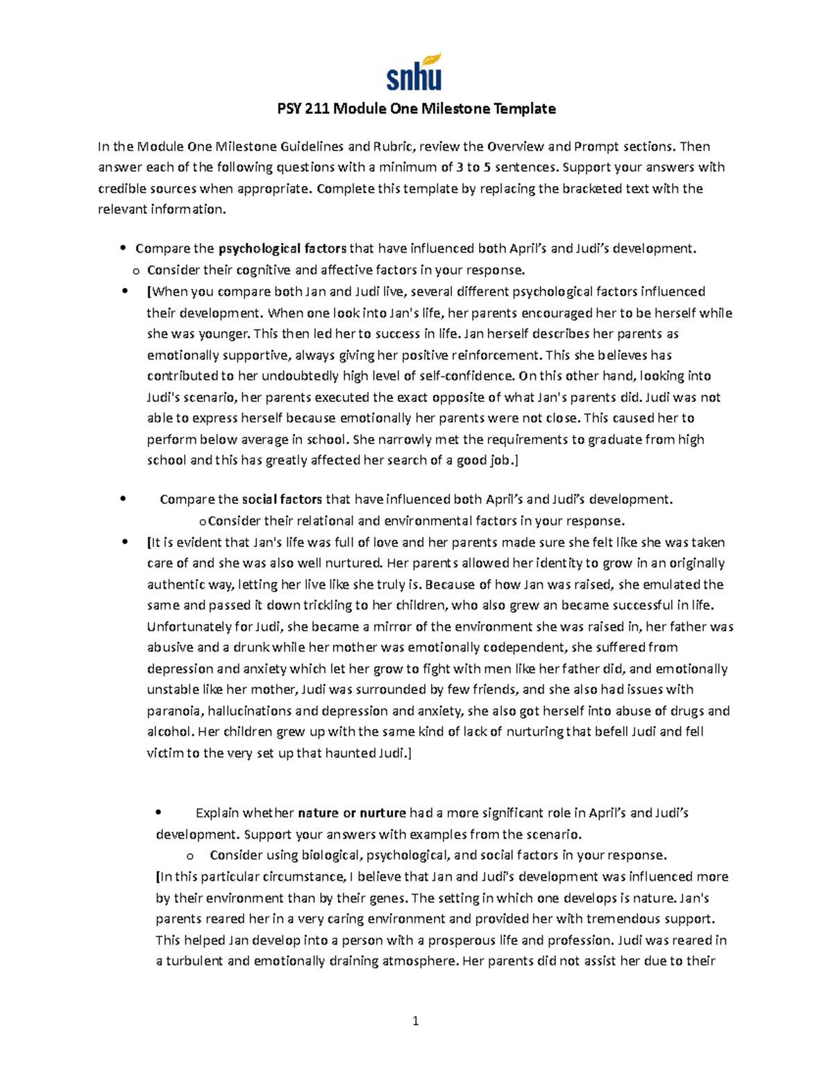 PSY 211 Module One - Journal - PSY 211 Module One Milestone Template In ...