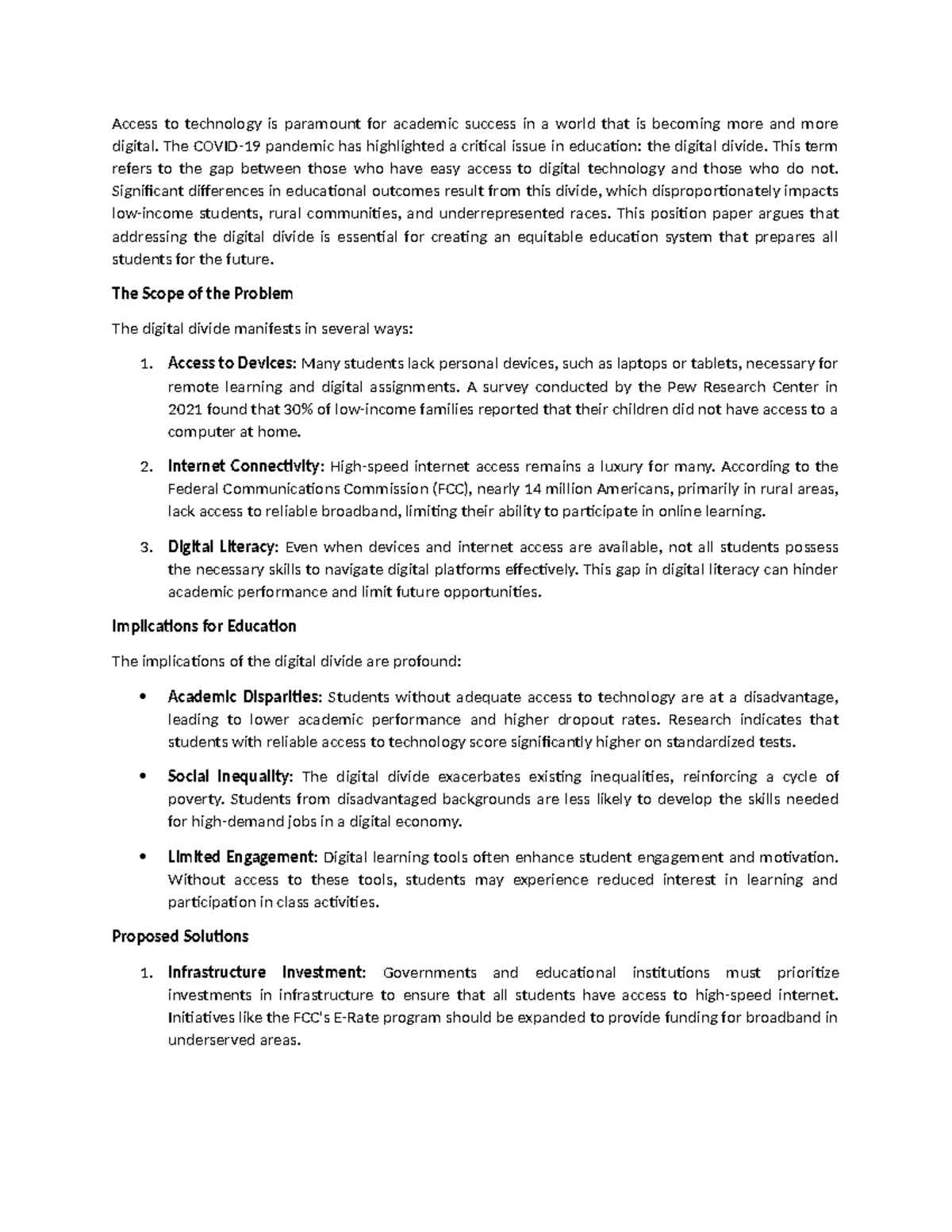 Position Paper Draft - Access to technology is paramount for academic ...