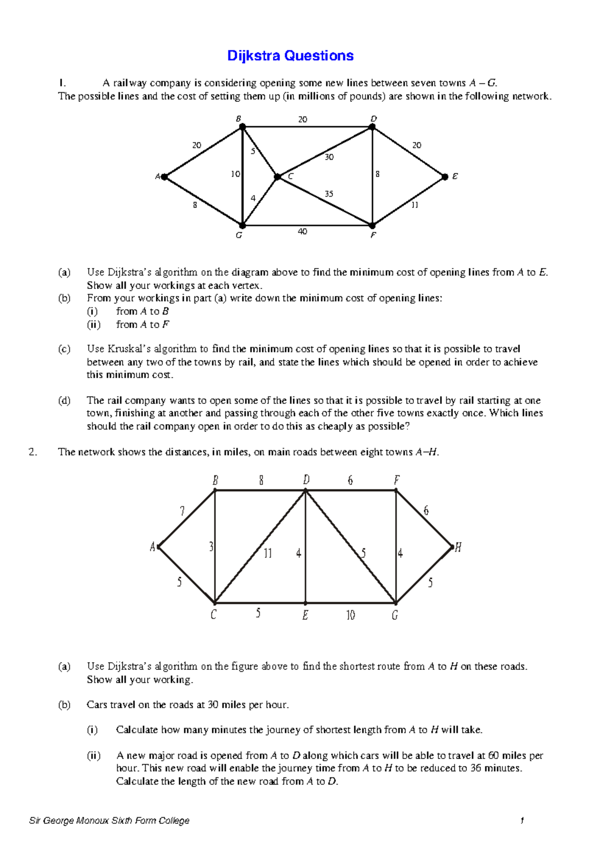 Dijkstra Questions - sadfasd - Sir George Monoux Sixth Form College 1 ...