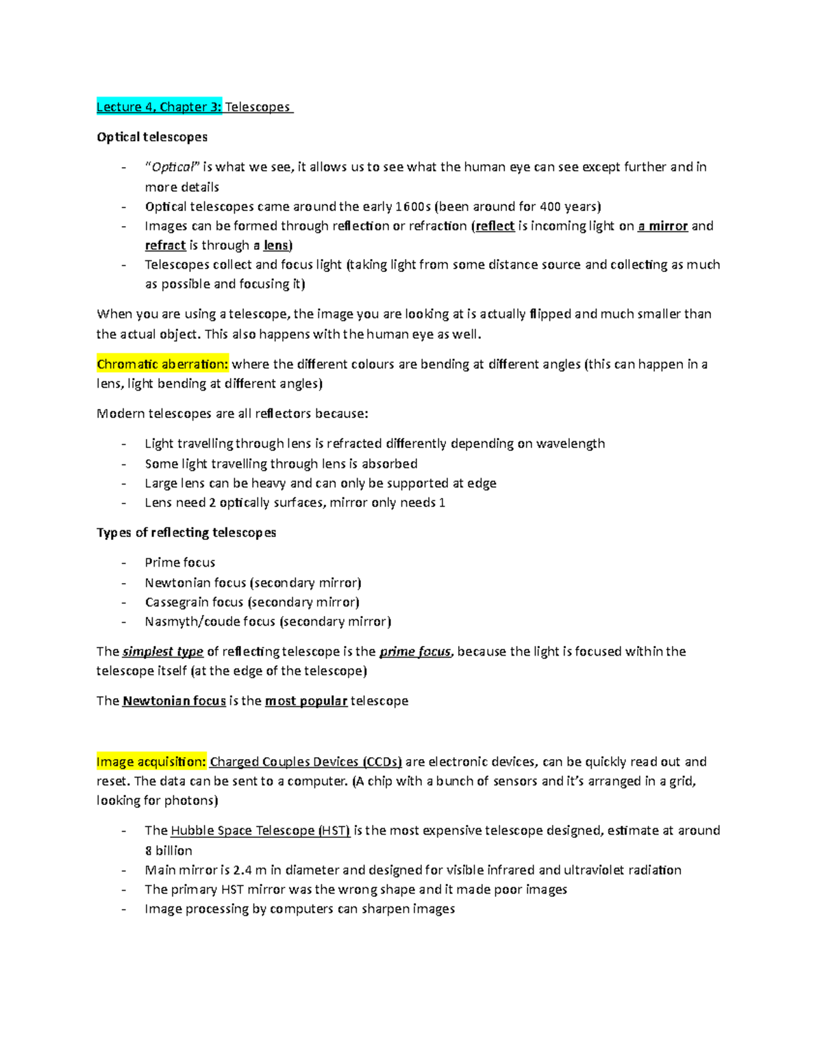 Astronomy lecture 4, chapter 3 - Lecture 4, Chapter 3: Telescopes ...