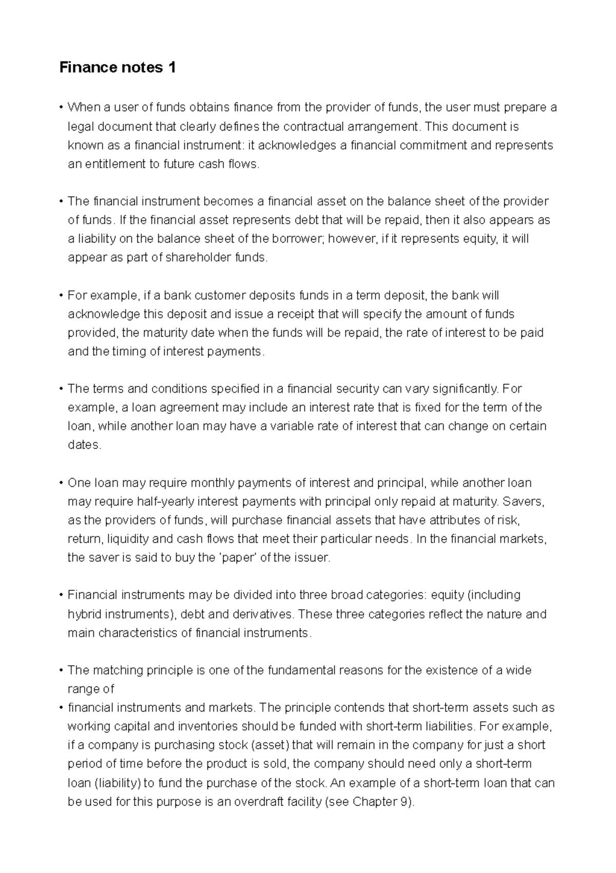 Notes 1 - Finance notes 1 When a user of funds obtains finance from the ...