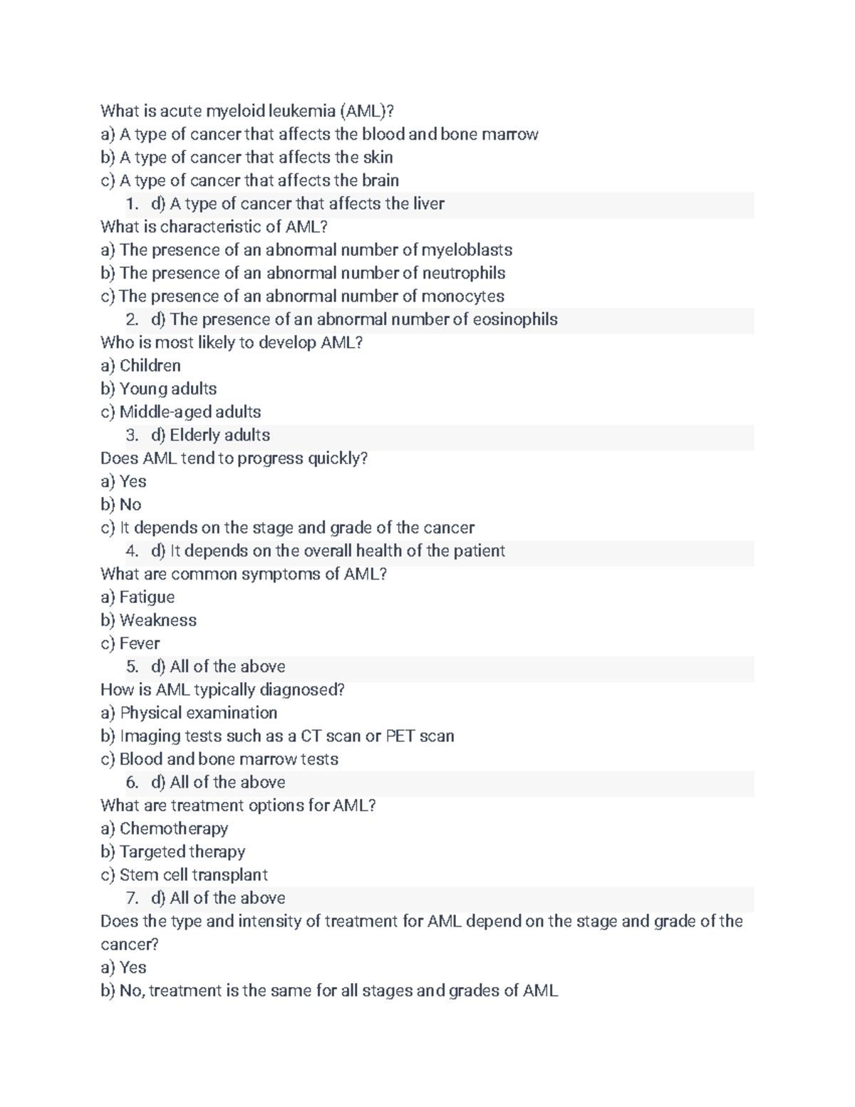 Acute myeloid leukemia multiple choice - What is acute myeloid leukemia ...