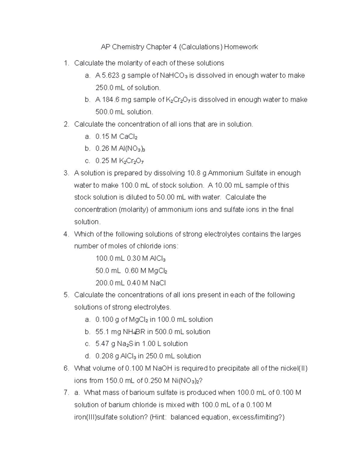 Aphwch 4calc - dwdasdasdasd - AP Chemistry Chapter 4 (Calculations ...