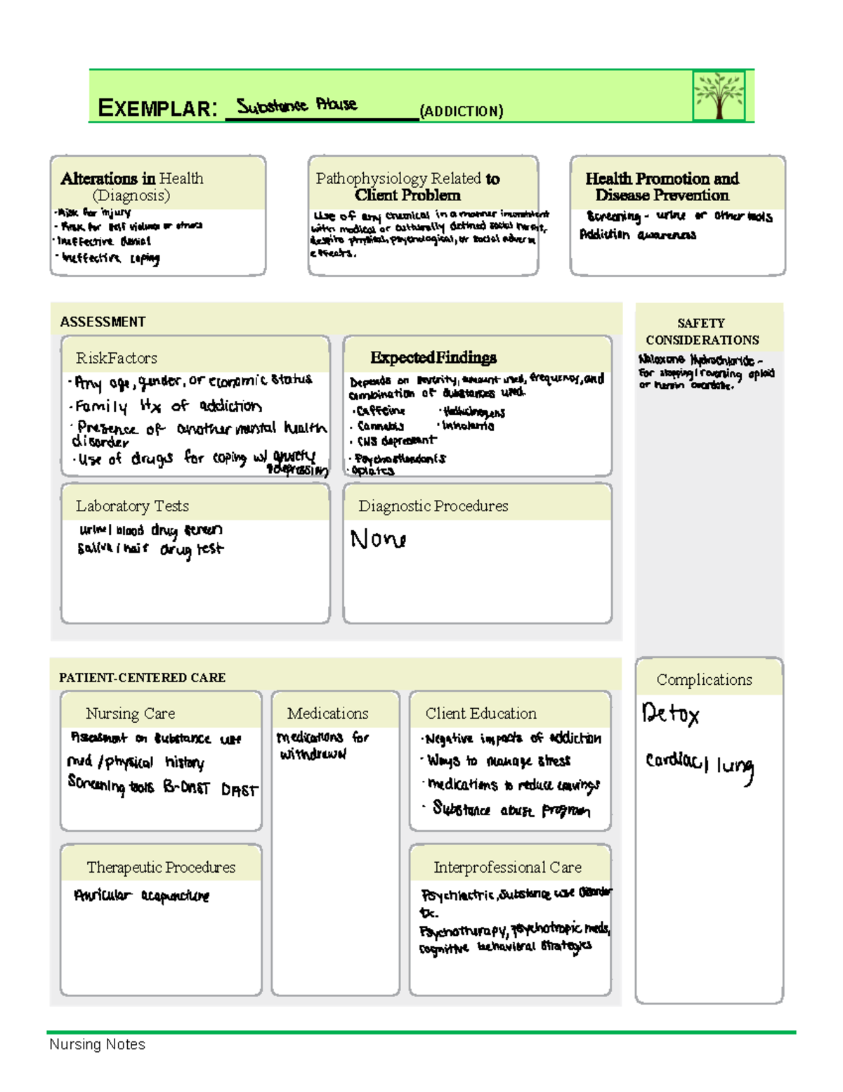 Substance use - Nursing notes - Nursing Notes EXEMPLAR: (ADDICTION ...