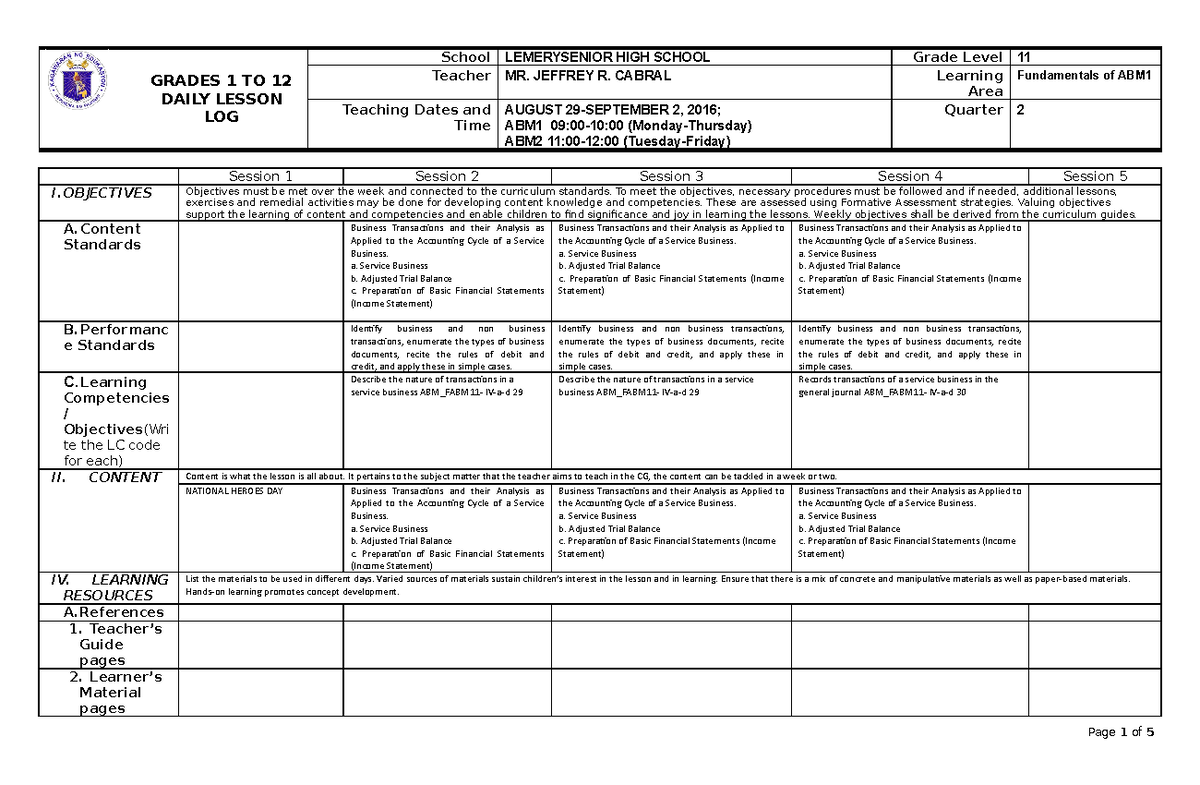 Finaldllweek 9 - DLL - GRADES 1 TO 12 DAILY LESSON LOG School ...