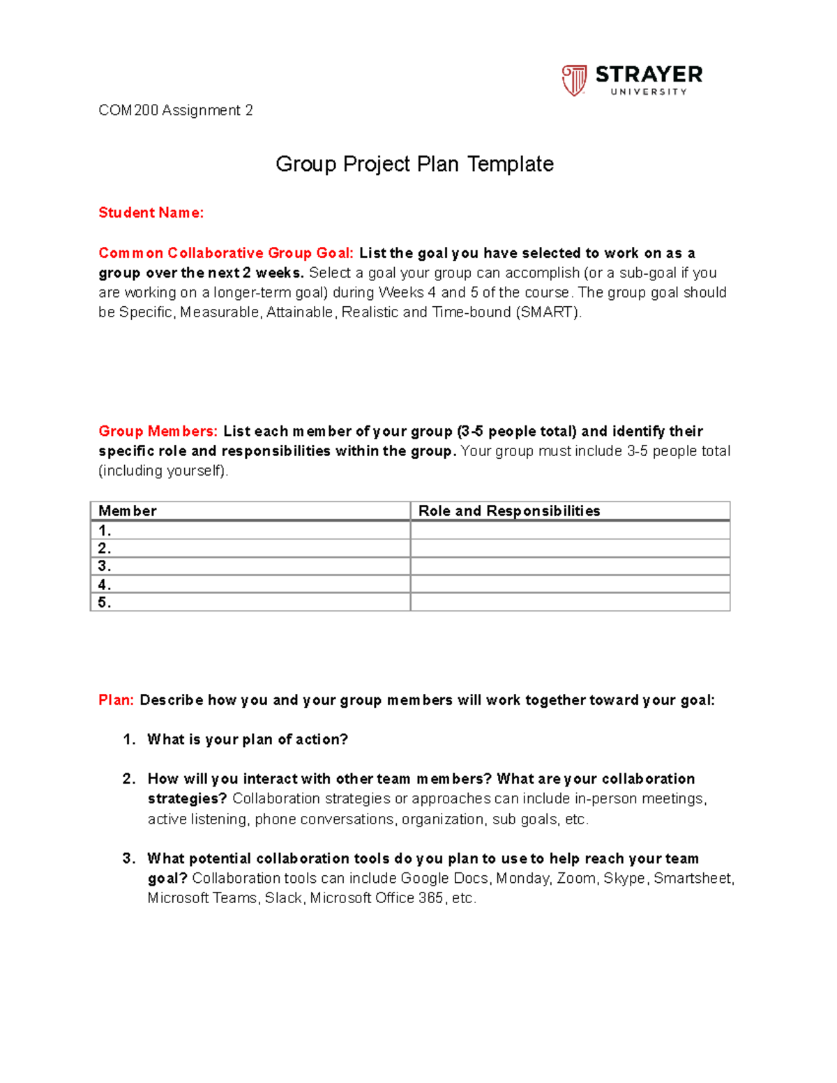 Cf Group Project Plan - COM200 Assignment 2 Group Project Plan Template ...