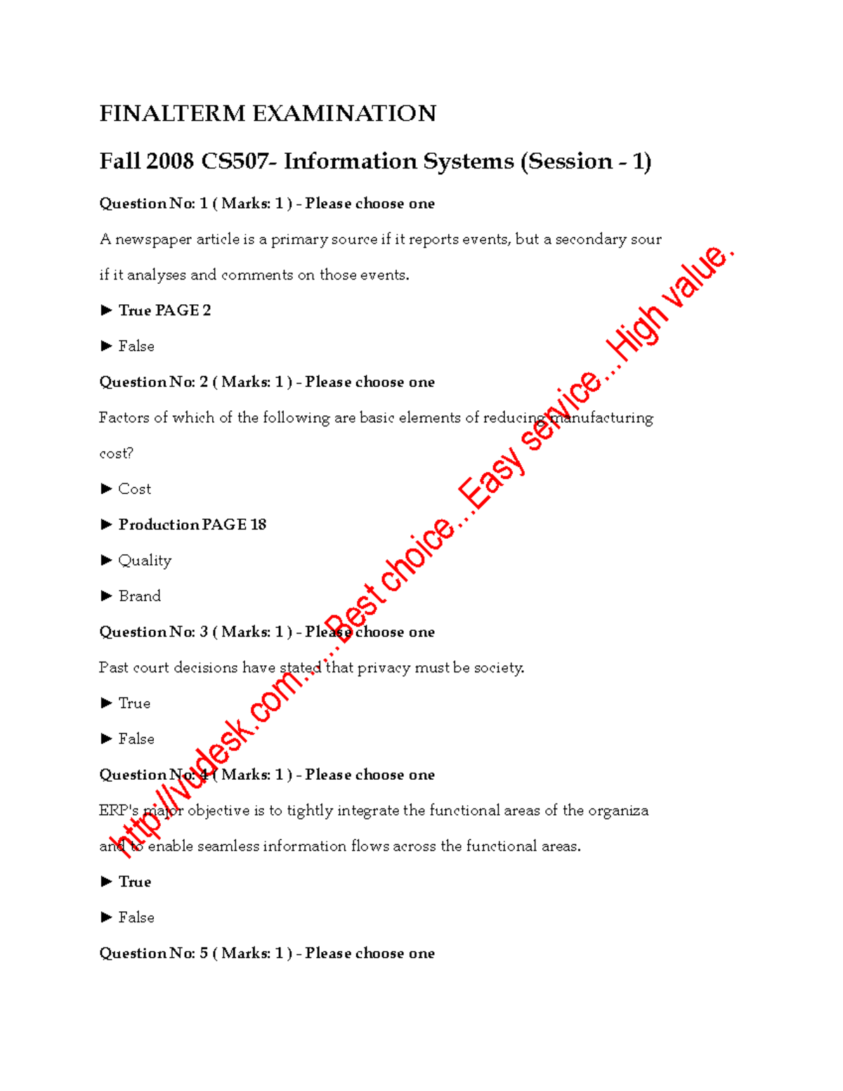 CS507Final Term Papers 04 - vudesk.com..... choice.. service.. value ...