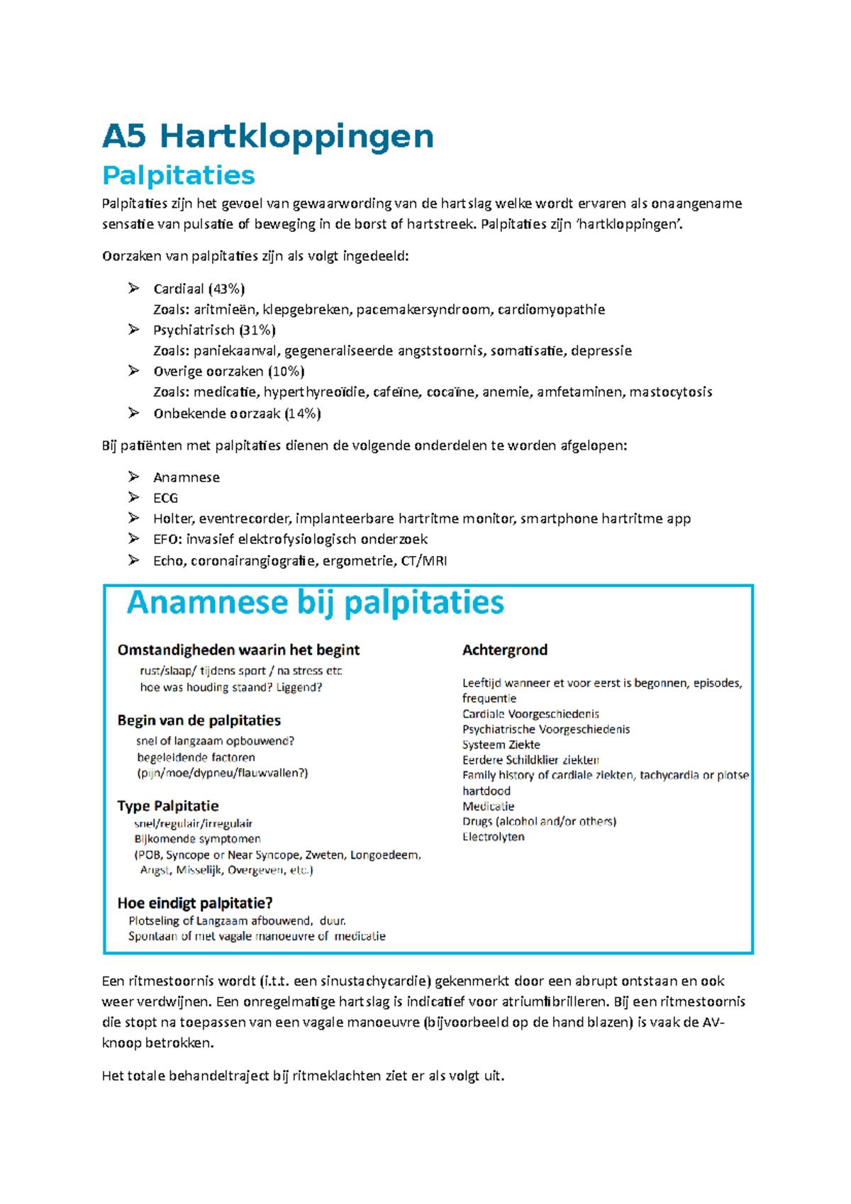 KVS A5 Hartkloppingen samenvatting - A5 Hartkloppingen Palpitaties ...