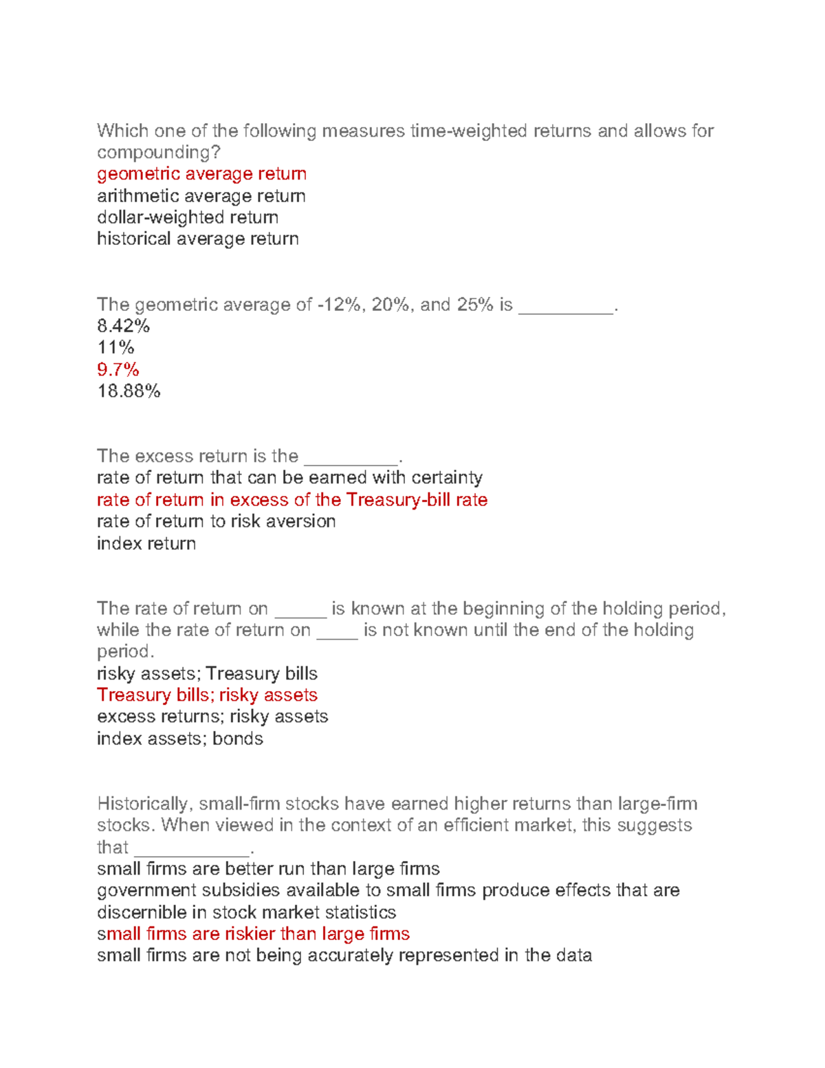 Midterm 2 sample questions solution - Which one of the following measures time-weighted returns ...