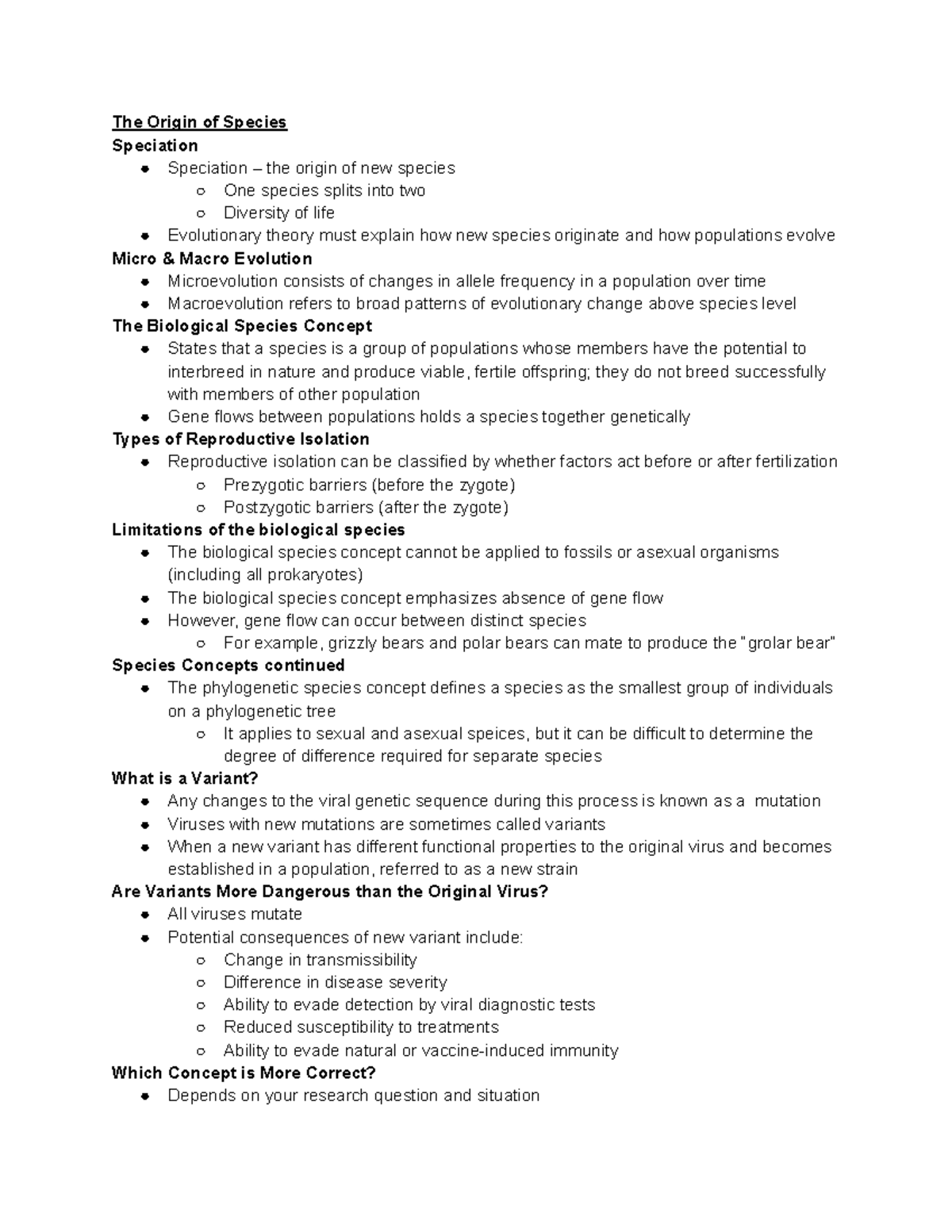 BIOL 121 Lecture notes - The Origin of Species Speciation Speciation ...