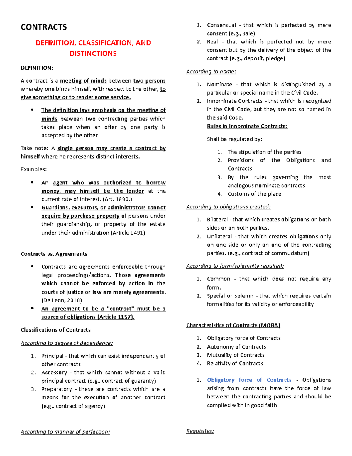 Contracts-1 - For academics - CONTRACTS DEFINITION, CLASSIFICATION, AND ...
