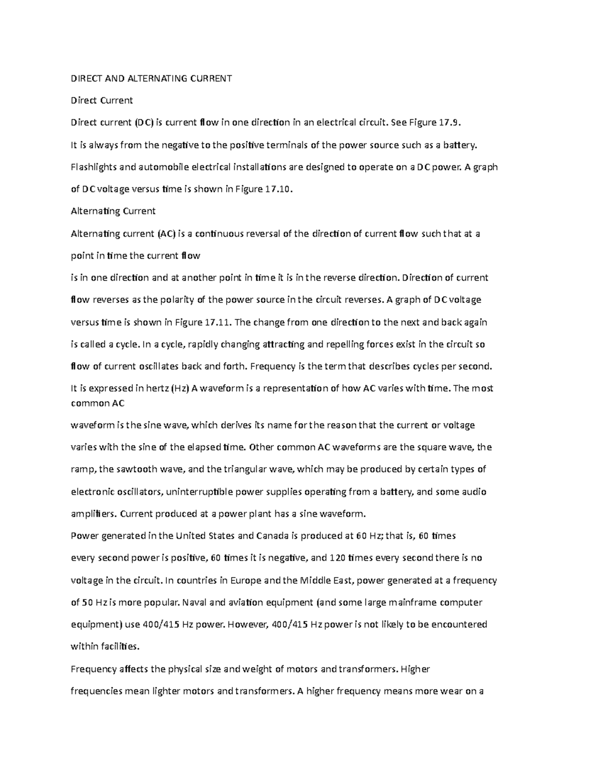 Doc19-direct - DIRECT AND ALTERNATING CURRENT Direct Current Direct ...