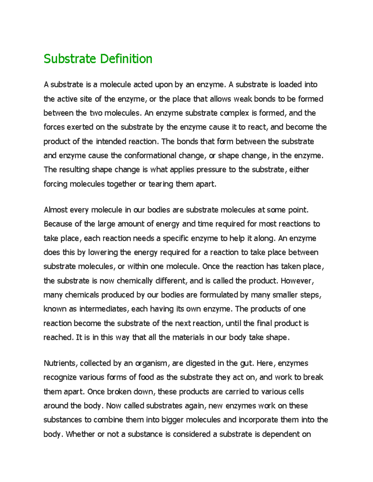Substrate Definition - A substrate is loaded into the active site of ...