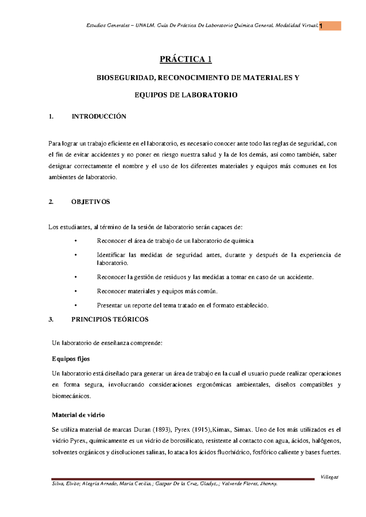 Práctica 1 Bioseguridad Y Reconocimiento DE Materiales EN EL Laboratorio 2021-1 - Villegas 1 ...