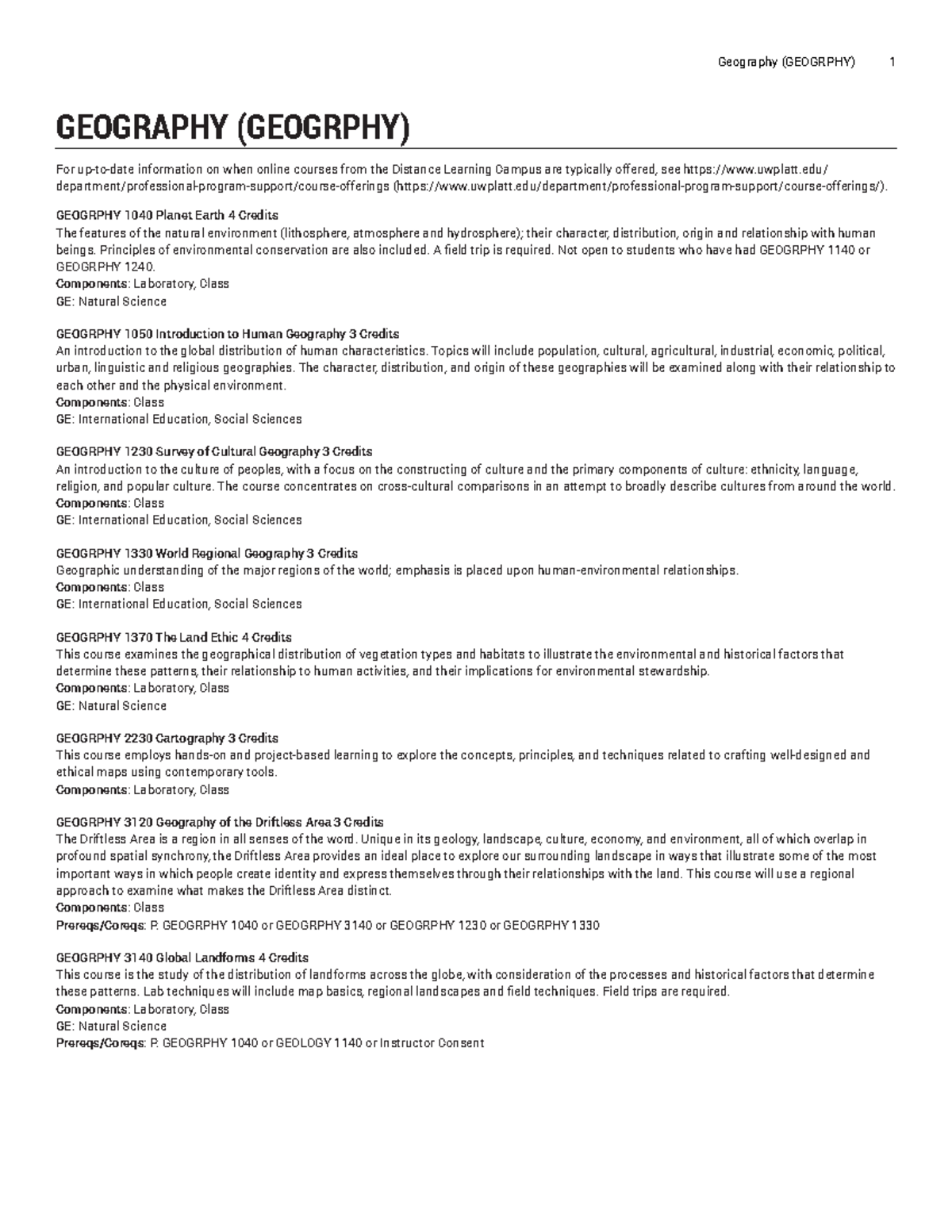 Geogrphy - corses - GEOGRAPHY (GEOGRPHY) For up-to-date information on ...