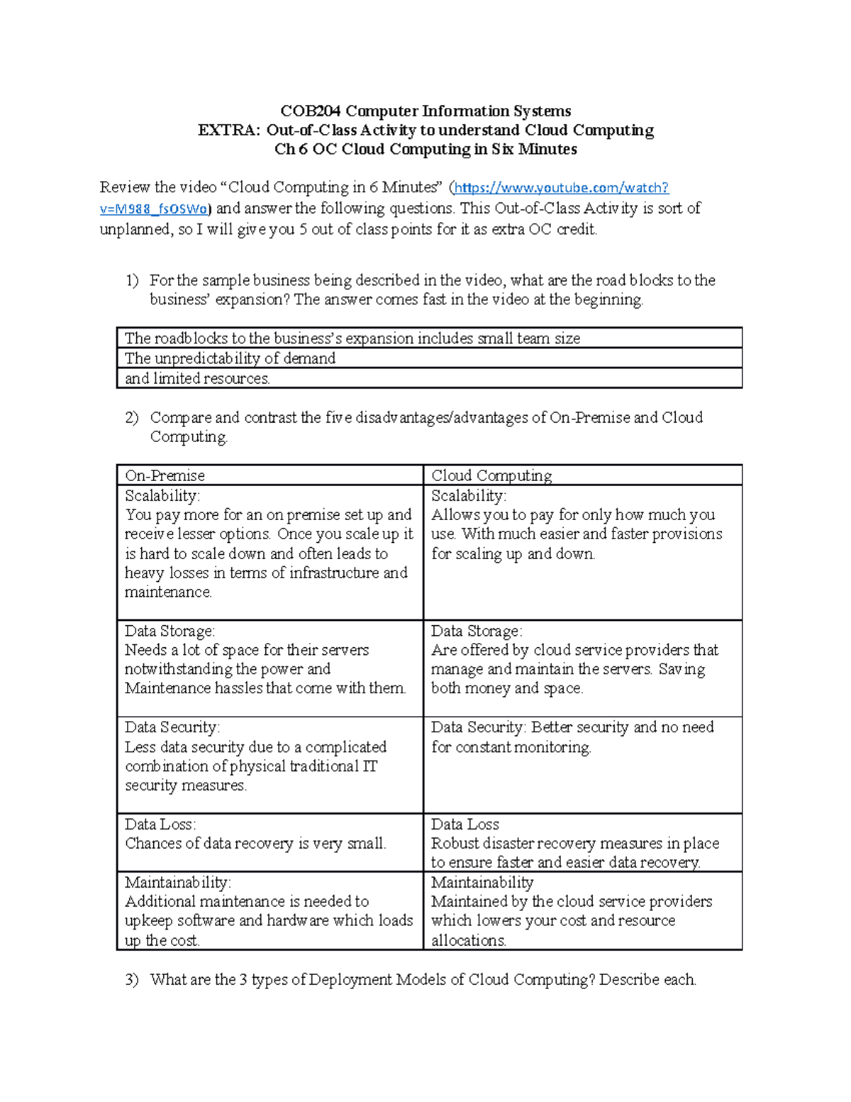 Ch 6 Cloud Computing WS - COB204 Computer Information Systems EXTRA: Out-of-Class Activity to ...