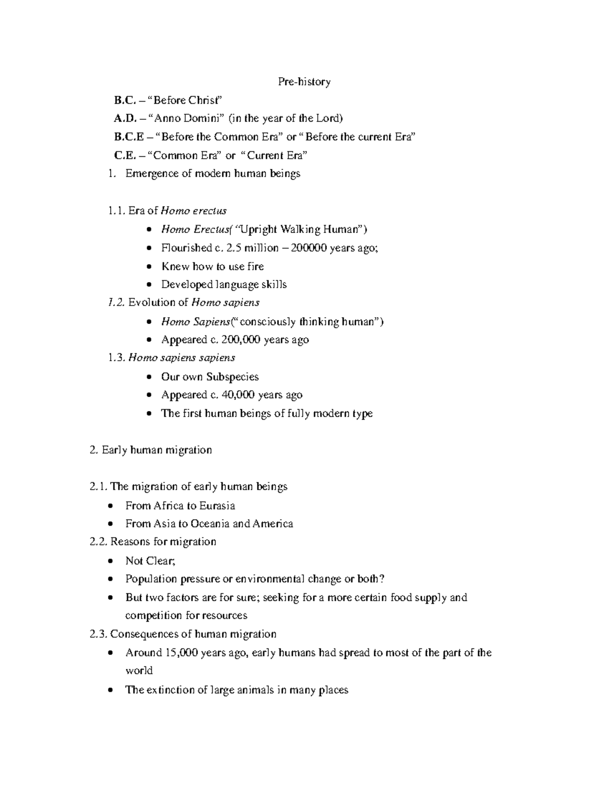 Pre-history - Lecture notes 1 - Pre-history B. – “Before Christ” A ...