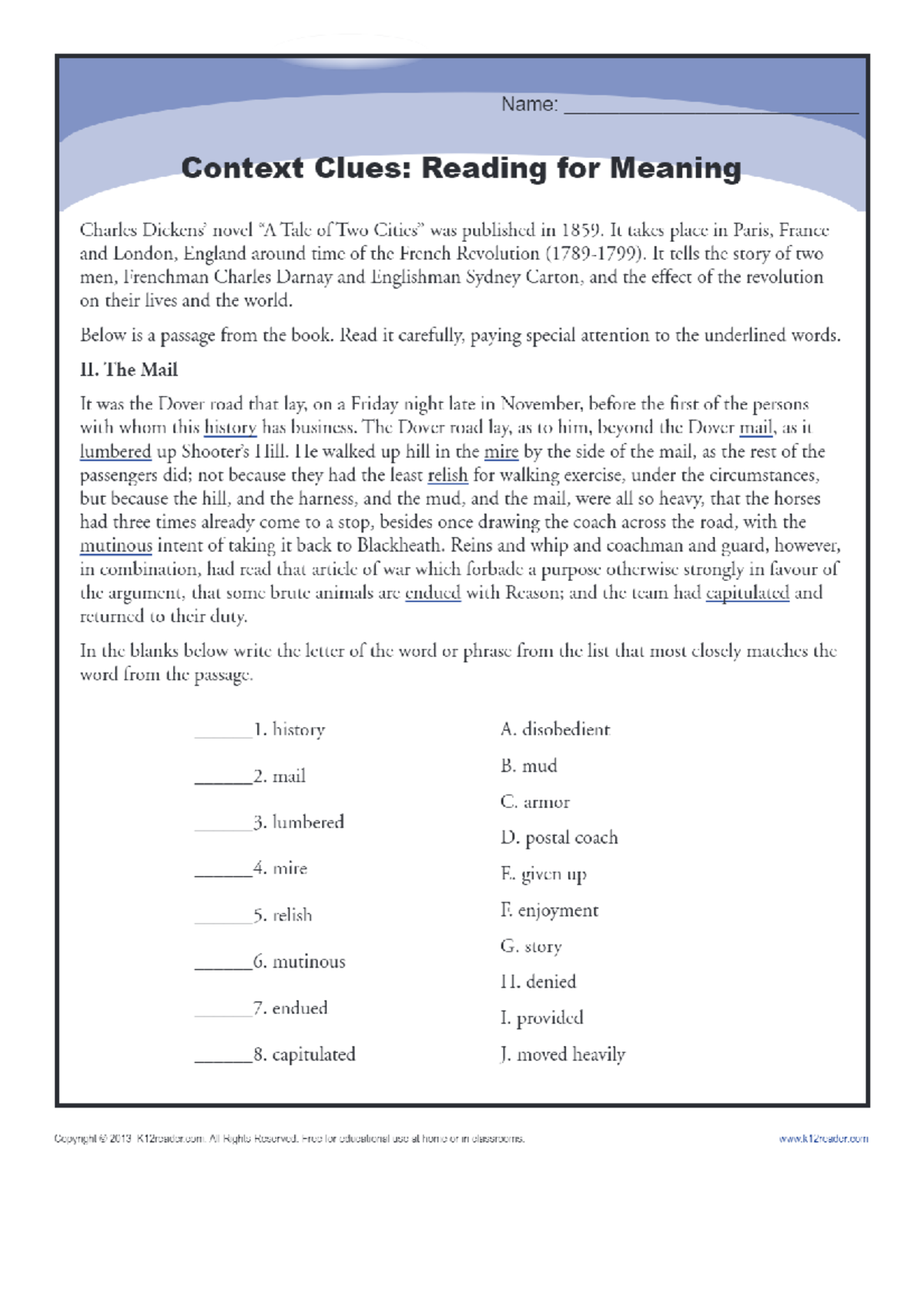 5. Contextual Clues A Tale of Two Cities Practice 1 - Name: Context ...