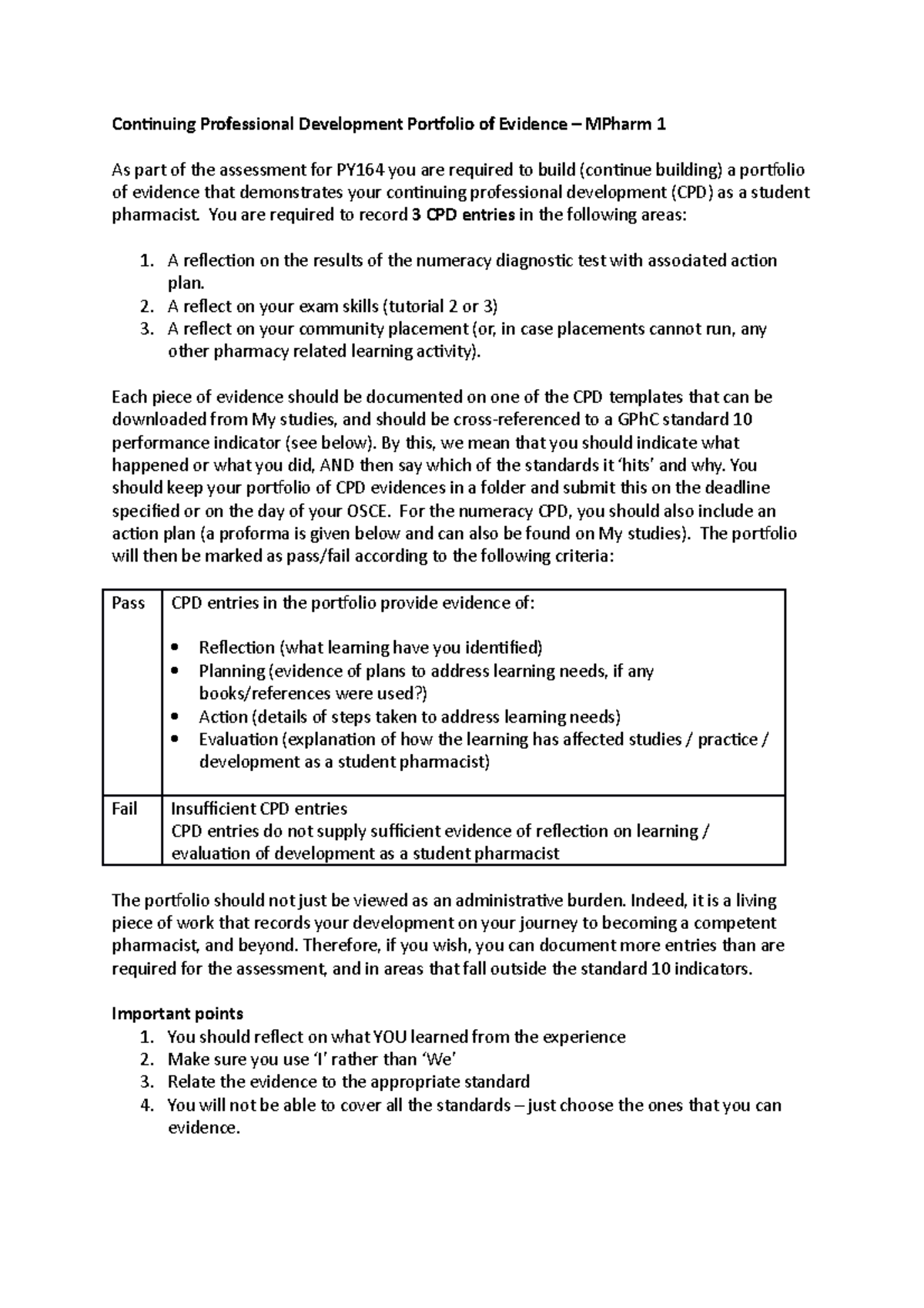 PY164: pharmaceutical attitudes and skills CPD template 1- Continuing ...
