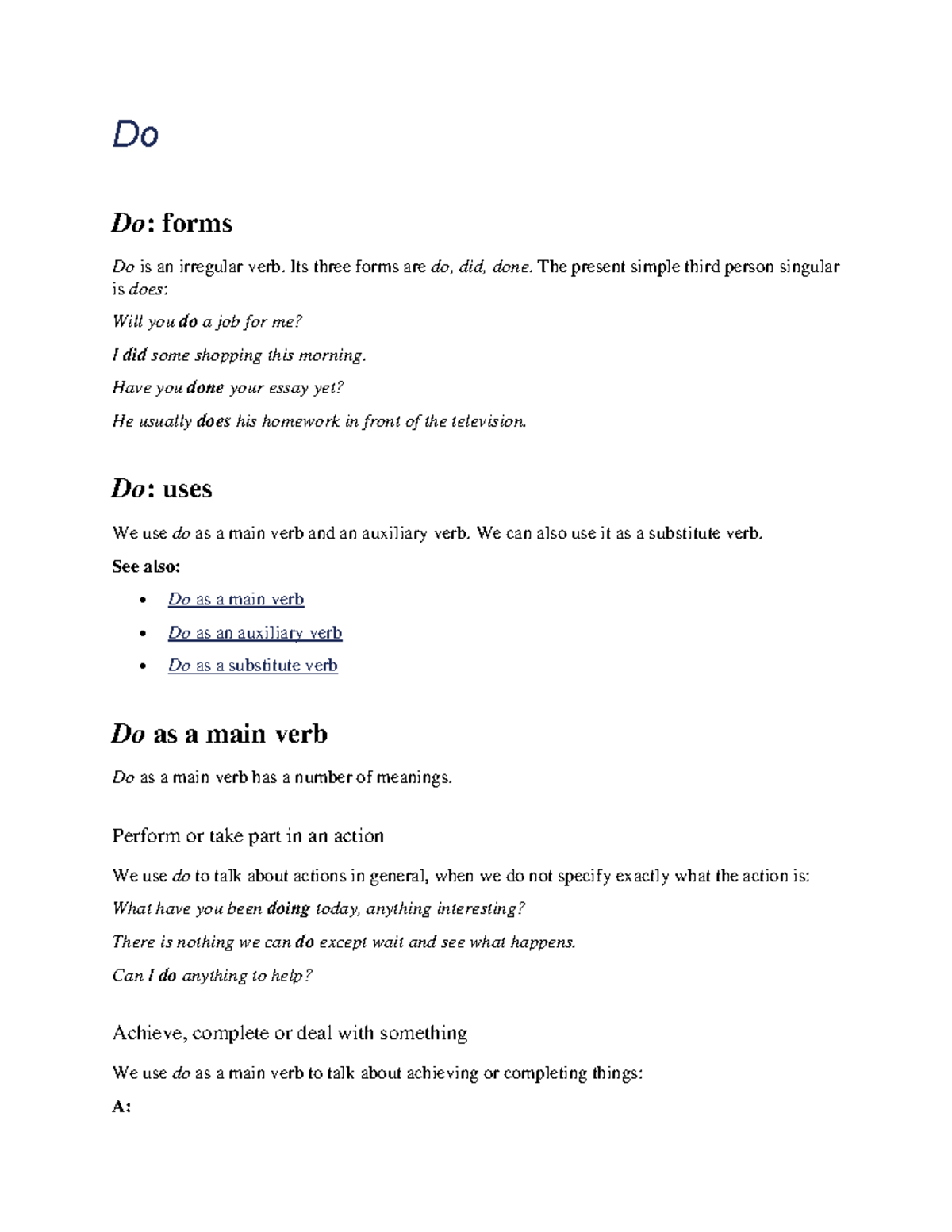 Auxiliary do - uso de auxiliar DO - Do Do: forms Do is an irregular ...