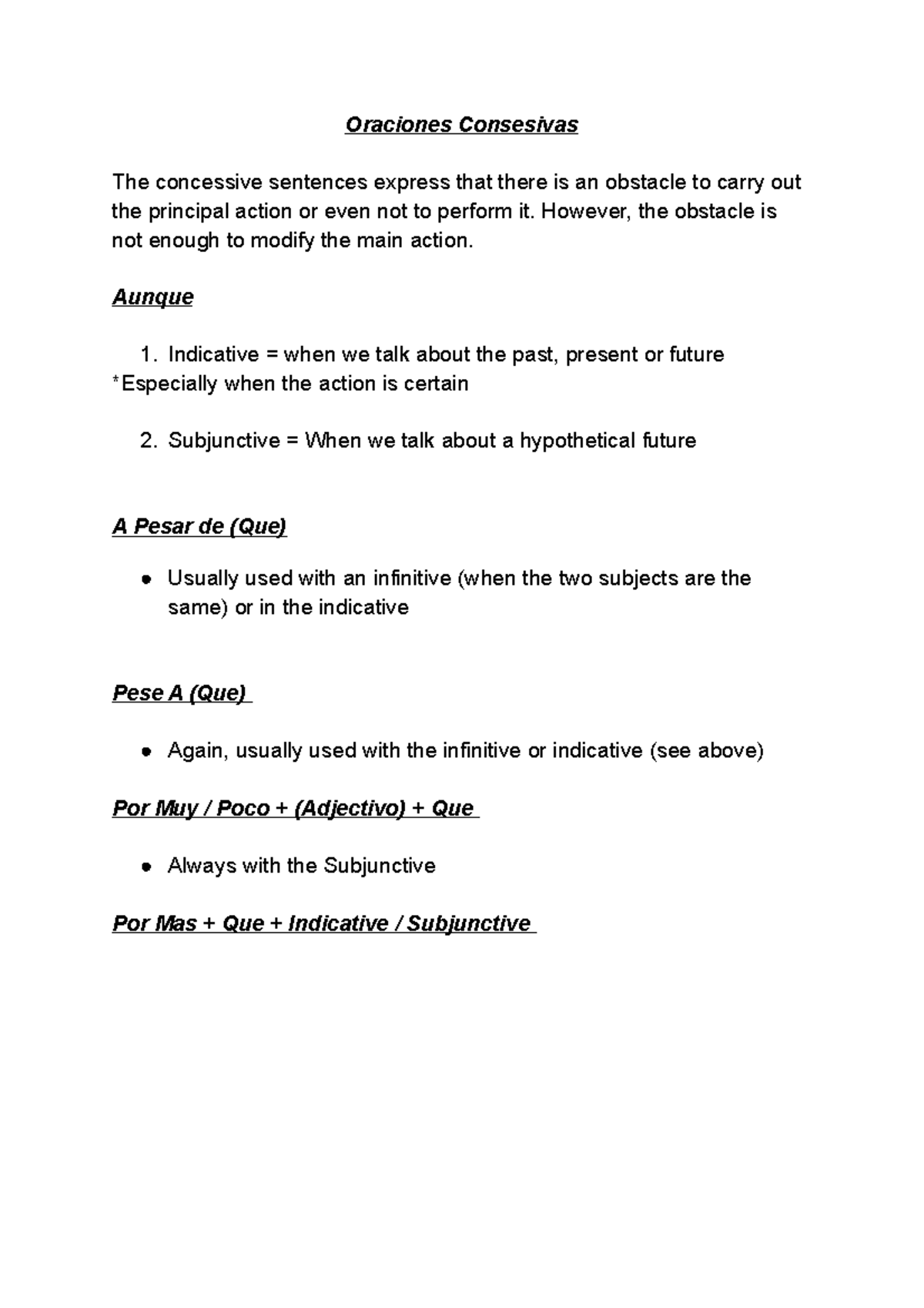 Oraciones Consesivas - Spanish Grammar Point - Oraciones Consesivas The ...