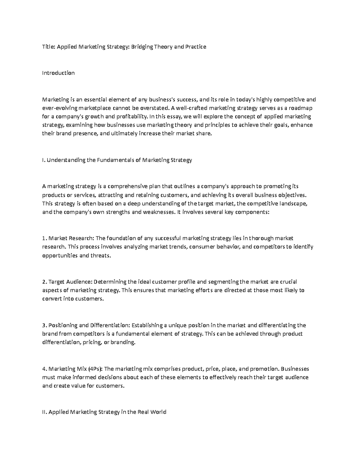 Applied Marketing Strategy - A well-crafted marketing strategy serves ...