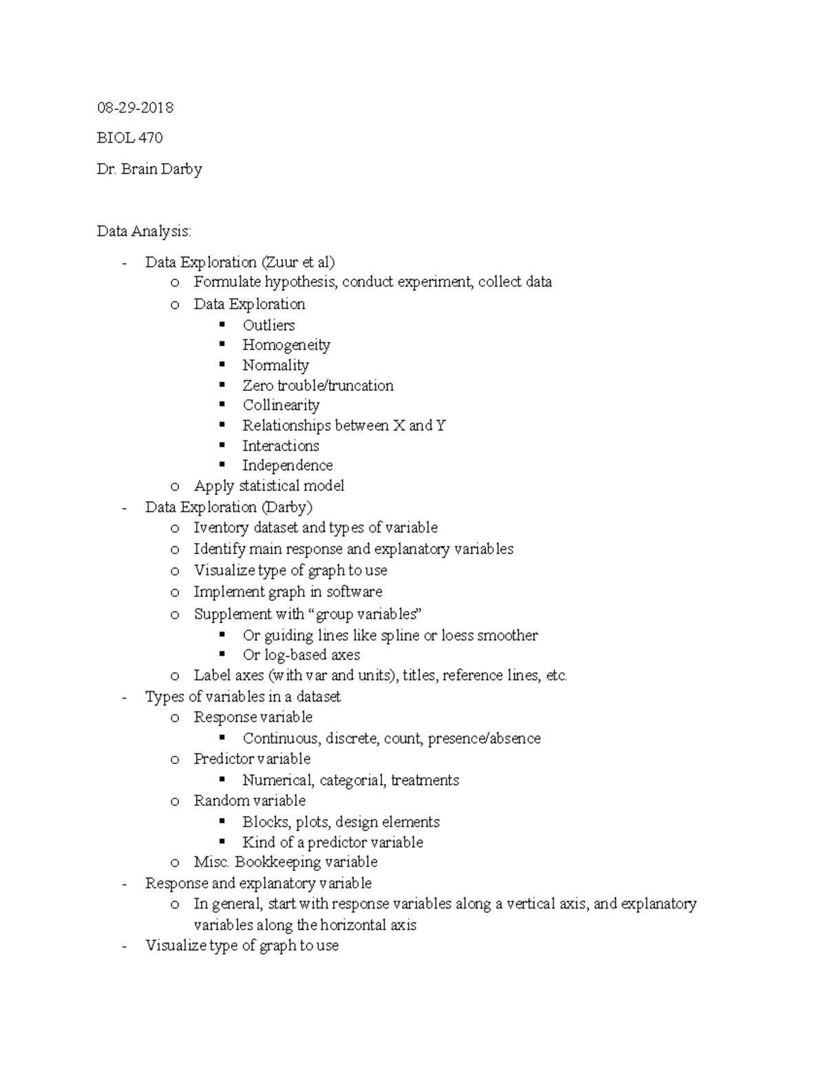 08-29-2018 Notes - Dr. Brian Darby - 08-29-2018 BIOL 470 Dr. Brain ...
