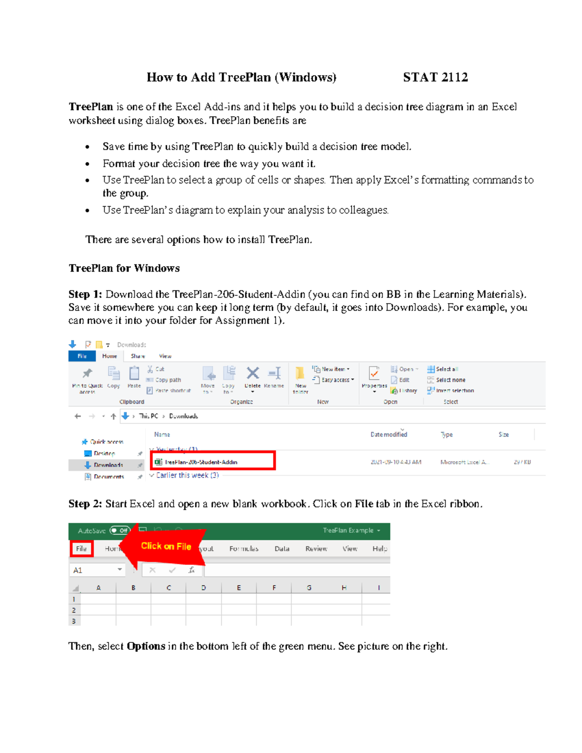 How To Add Tree Plan (Windows) - How to Add TreePlan (Windows) STAT 2112 TreePlan is one of the ...
