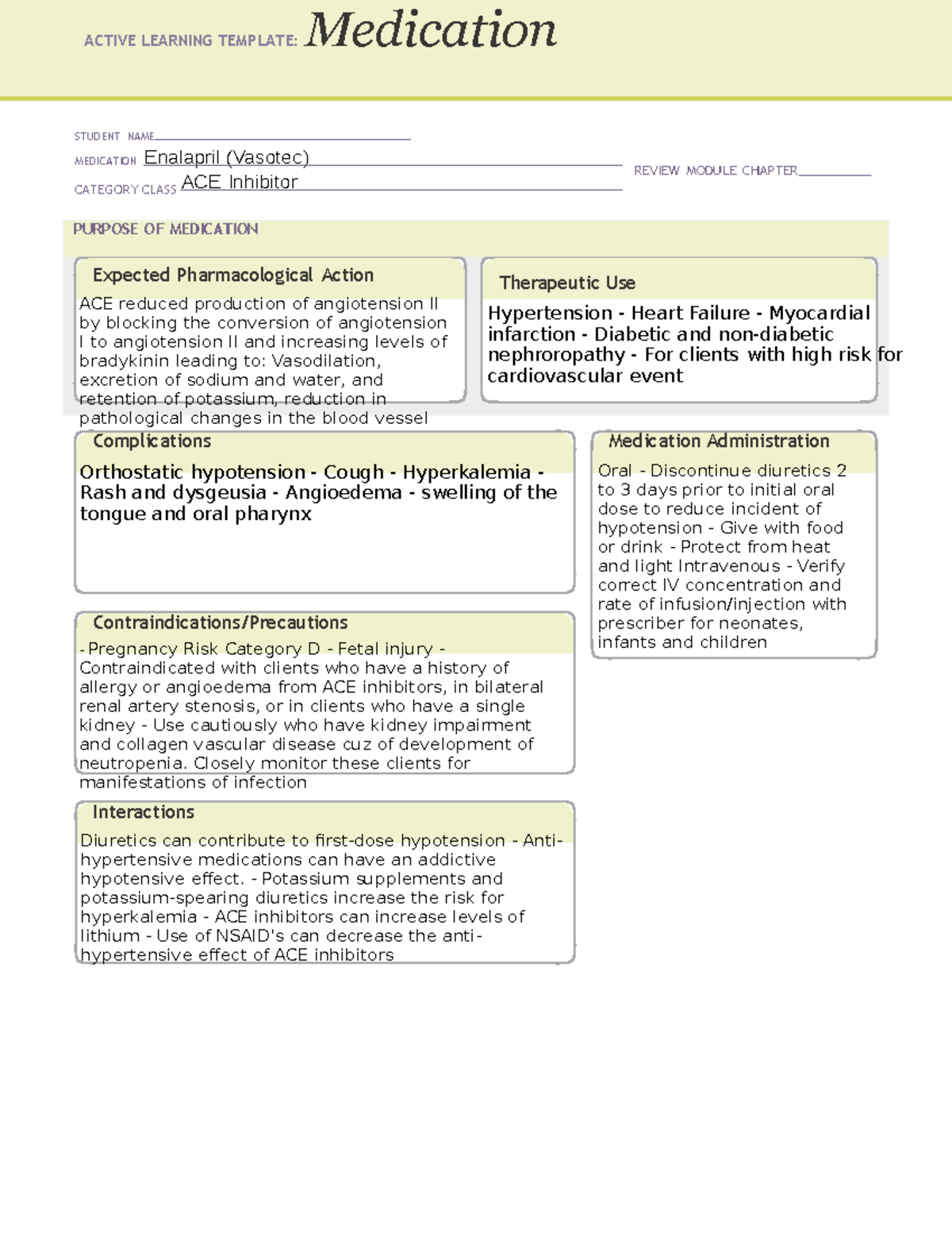 Medication Template - nursing - ACTIVE LEARNING TEMPLATE: Medication ...