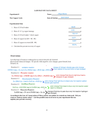 CHEM 1111 Data Sheets Only - Experiment 1 Name Introduction to Chemical Statistics Date & - Studocu