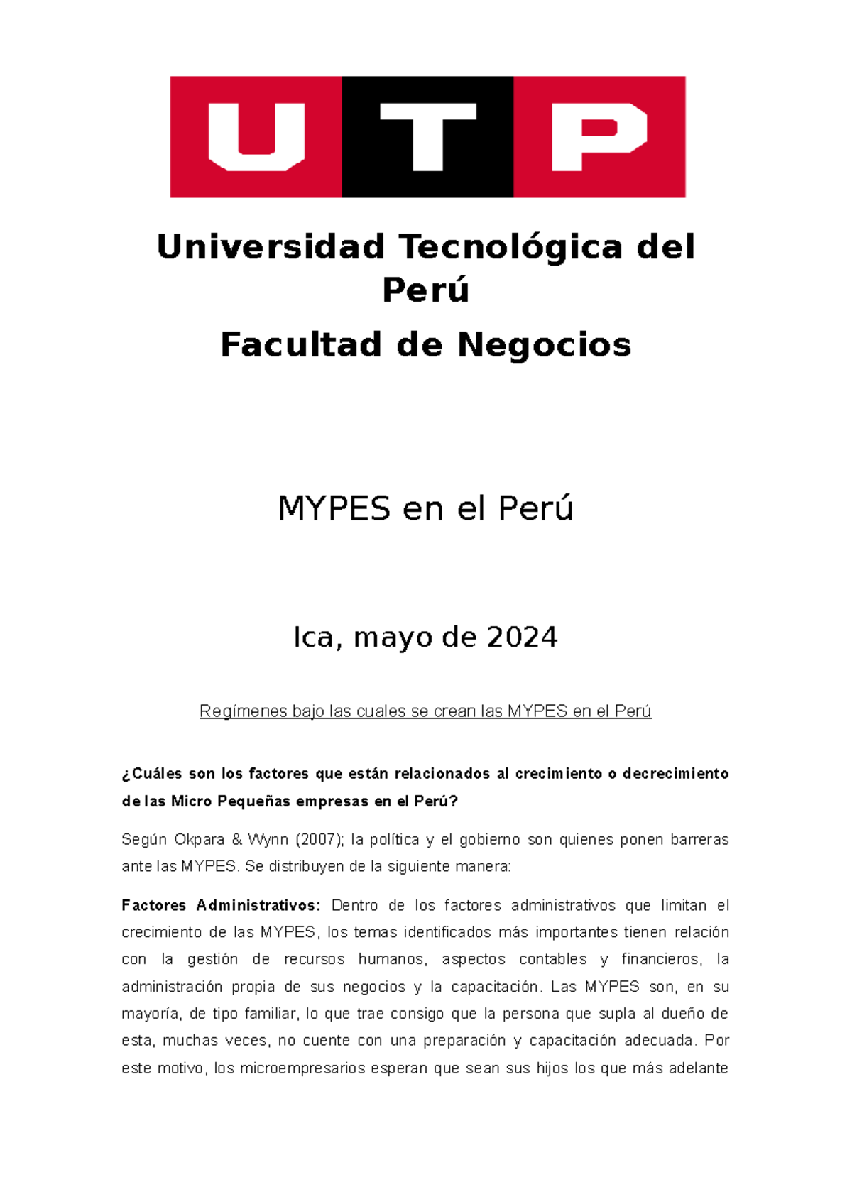 Mypes en el Peru - Universidad Tecnológica del Perú Facultad de ...