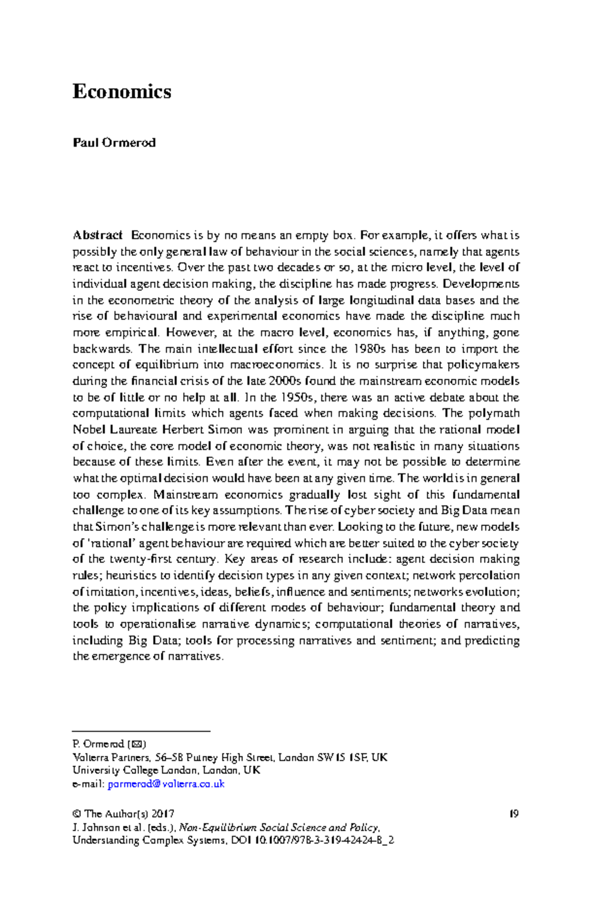 Economics - Economic basics - Economics Paul Ormerod Abstract Economics ...