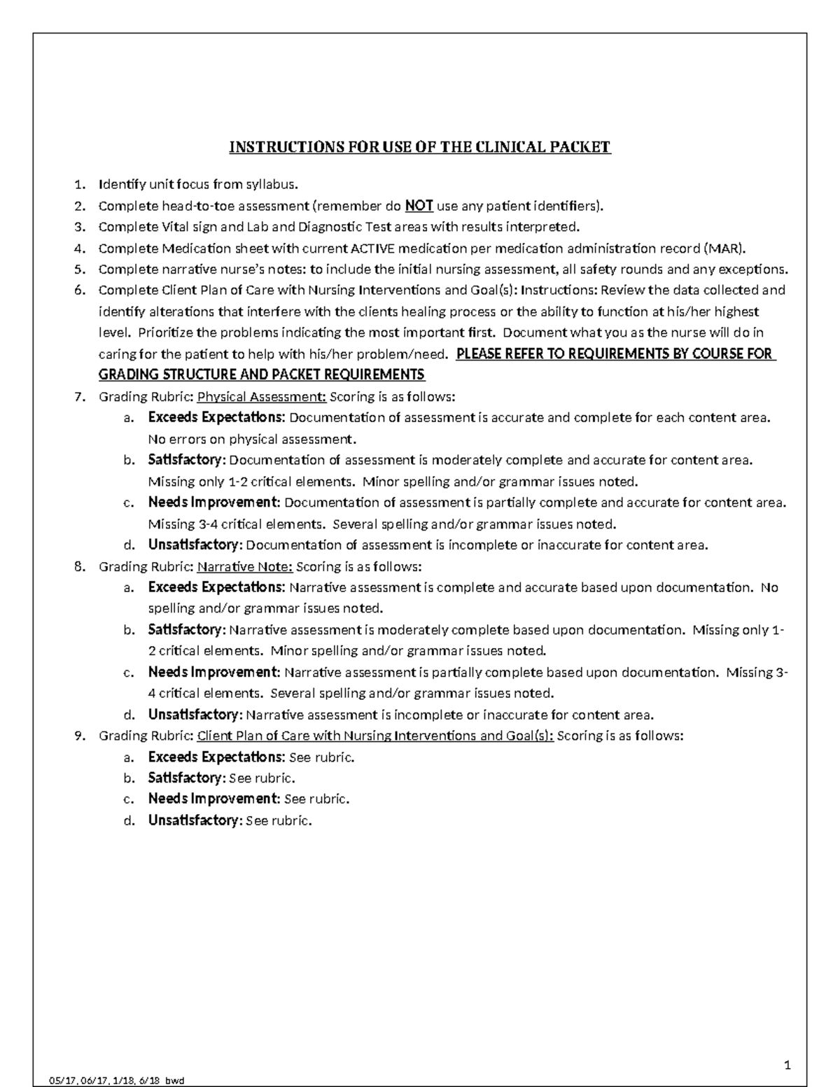 ADN Clinical Packet - INSTRUCTIONS FOR USE OF THE CLINICAL PACKET ...