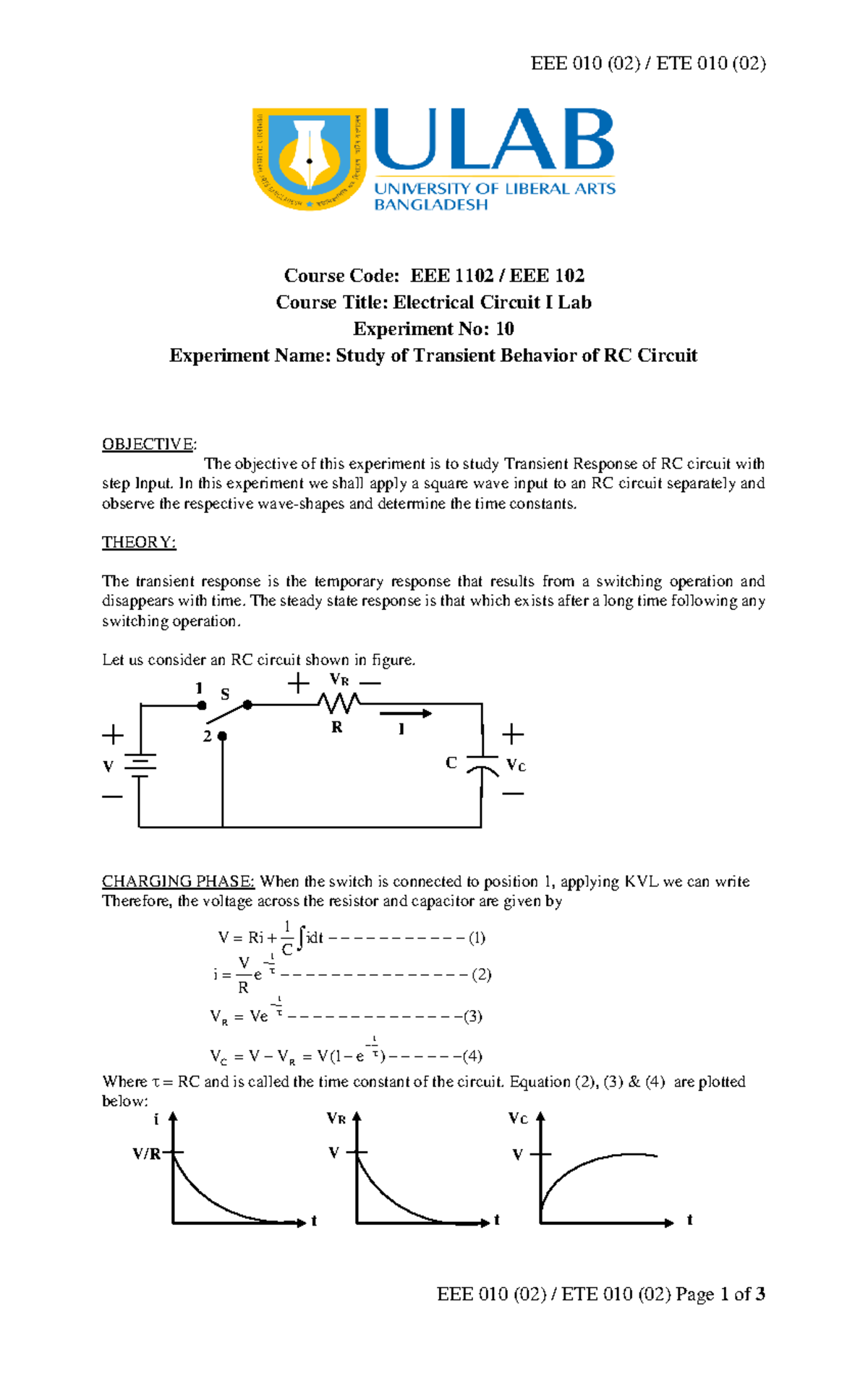 EEE 1102 EEE 102 ETE 102 - Experiment 10 - EEE 010 (02) / ETE 010 (02) EEE 010 (02) / ETE 010 ...