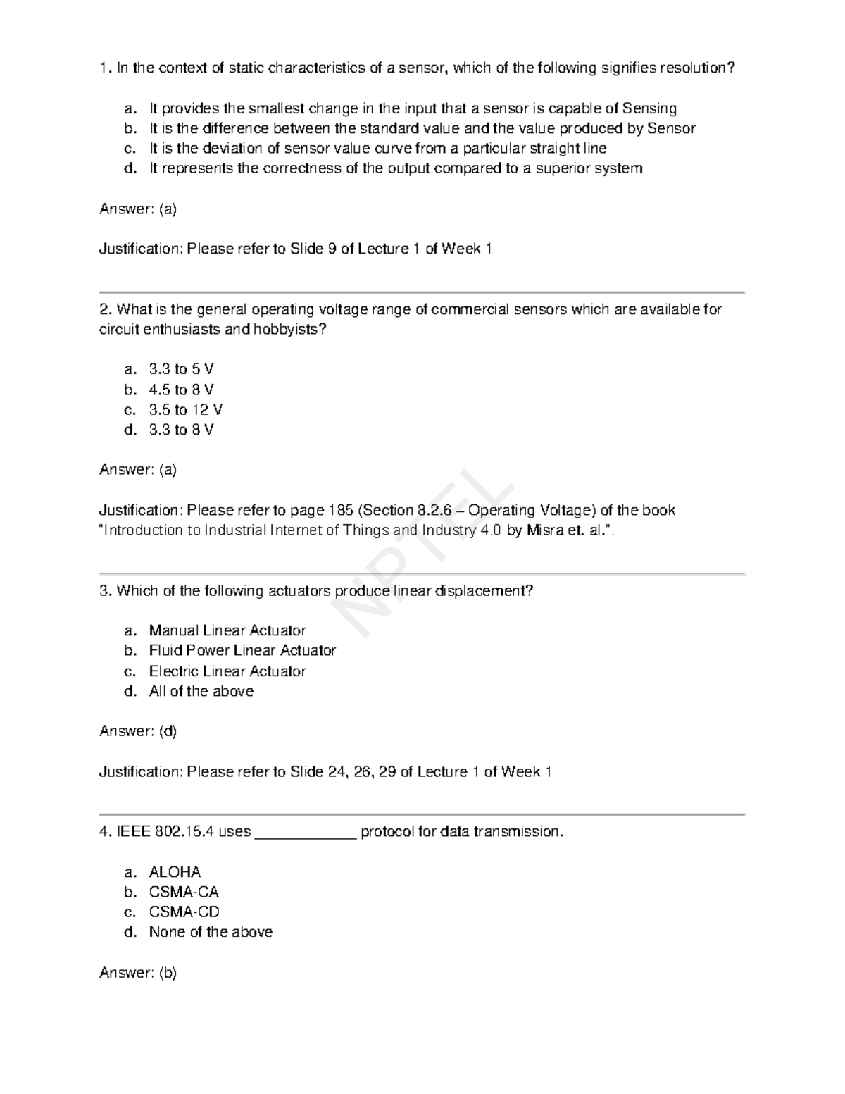 Week 1 Assignment Solution - In the context of static characteristics of a sensor, which of the ...