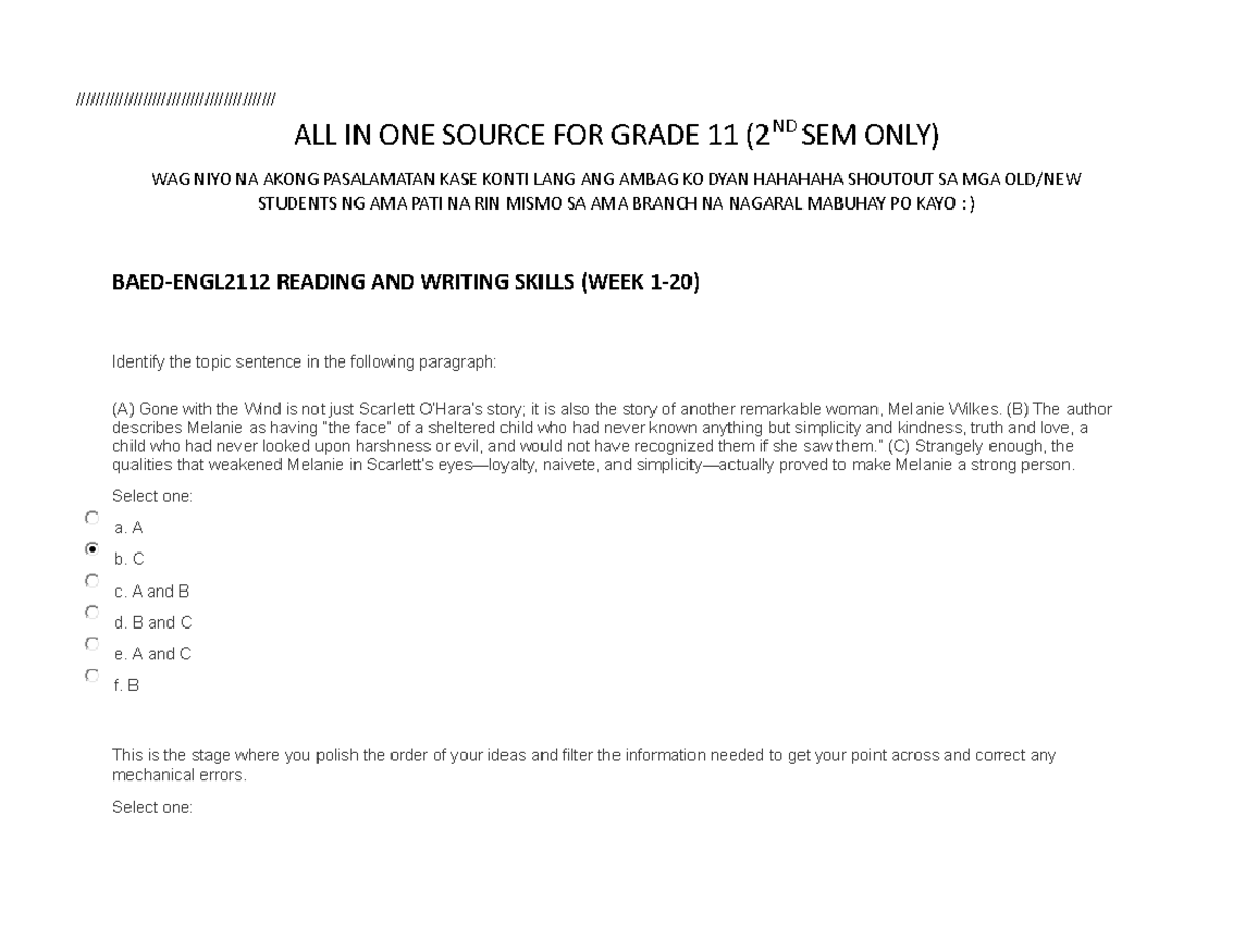 ALL IN ONE Source FOR Grade 11 (2ND SEM ...