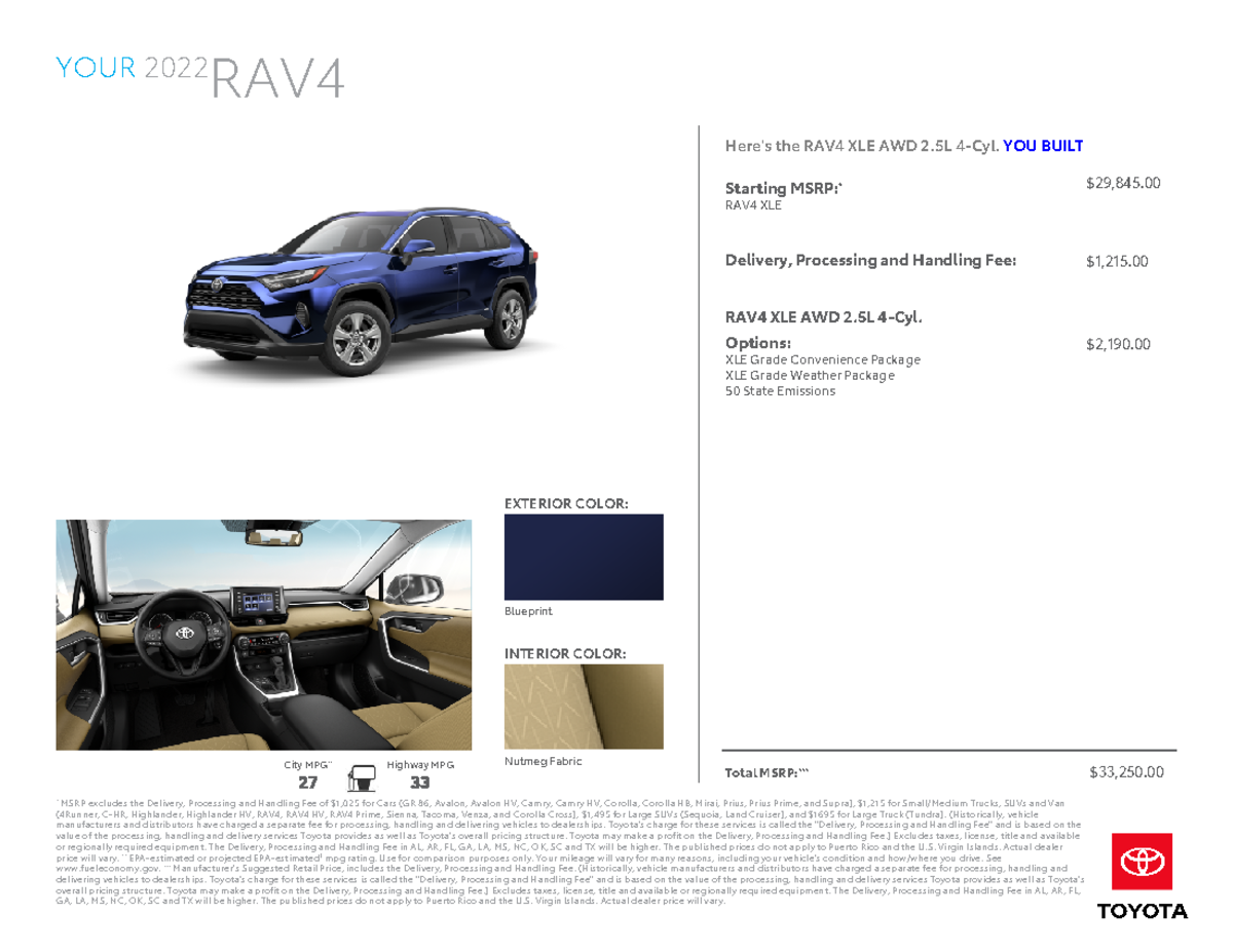2022 RAV4 - Buildout Details - YOUR 2022 RAV EXTERIOR COLOR: Blueprint ...