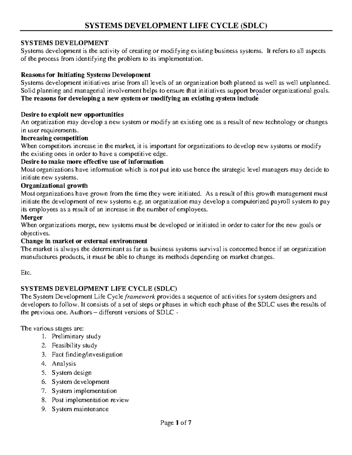 1. Systems Development LIFE Cycle - SYSTEMS DEVELOPMENT LIFE CYCLE ...