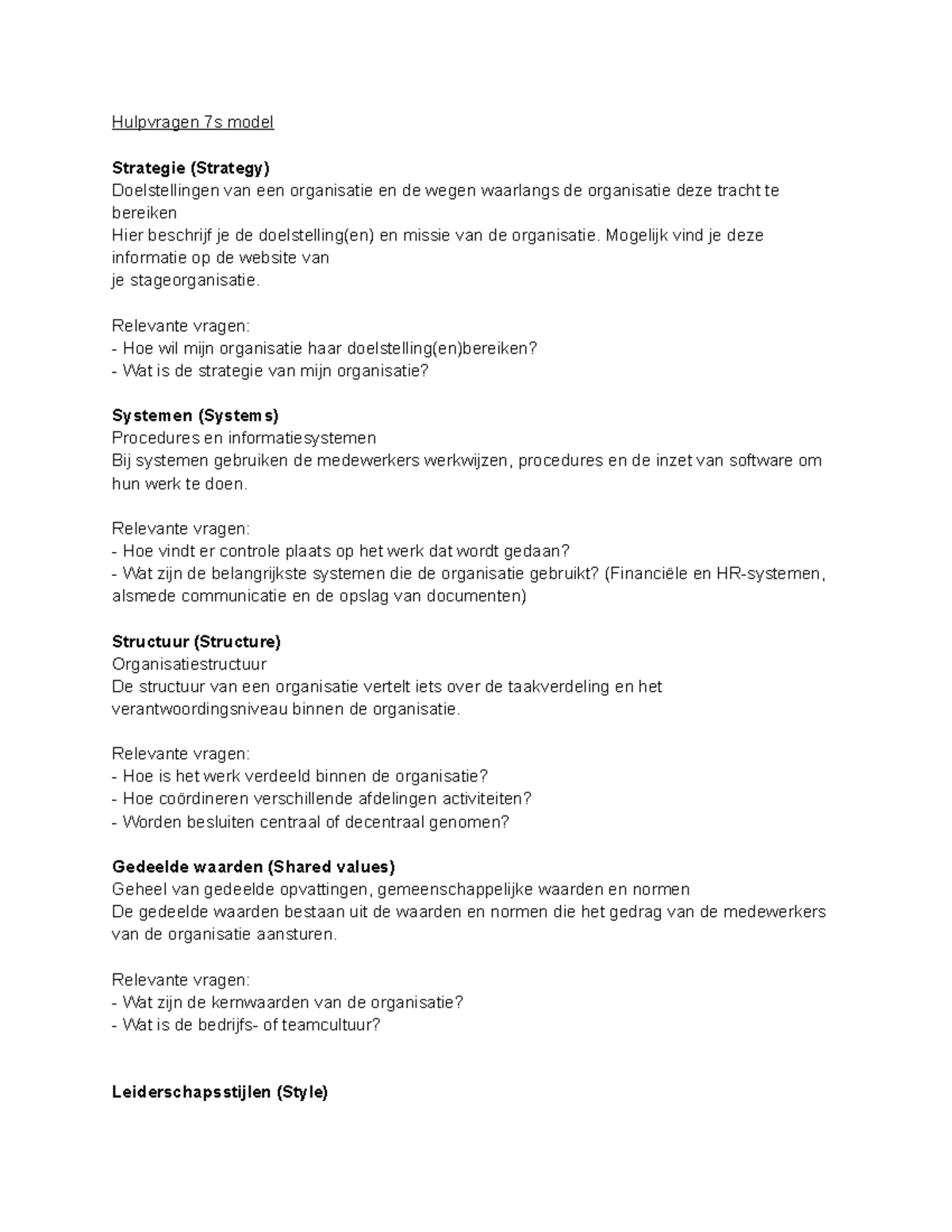 Hulpvragen 7s model - Hulpvragen 7s model Strategie (Strategy ...