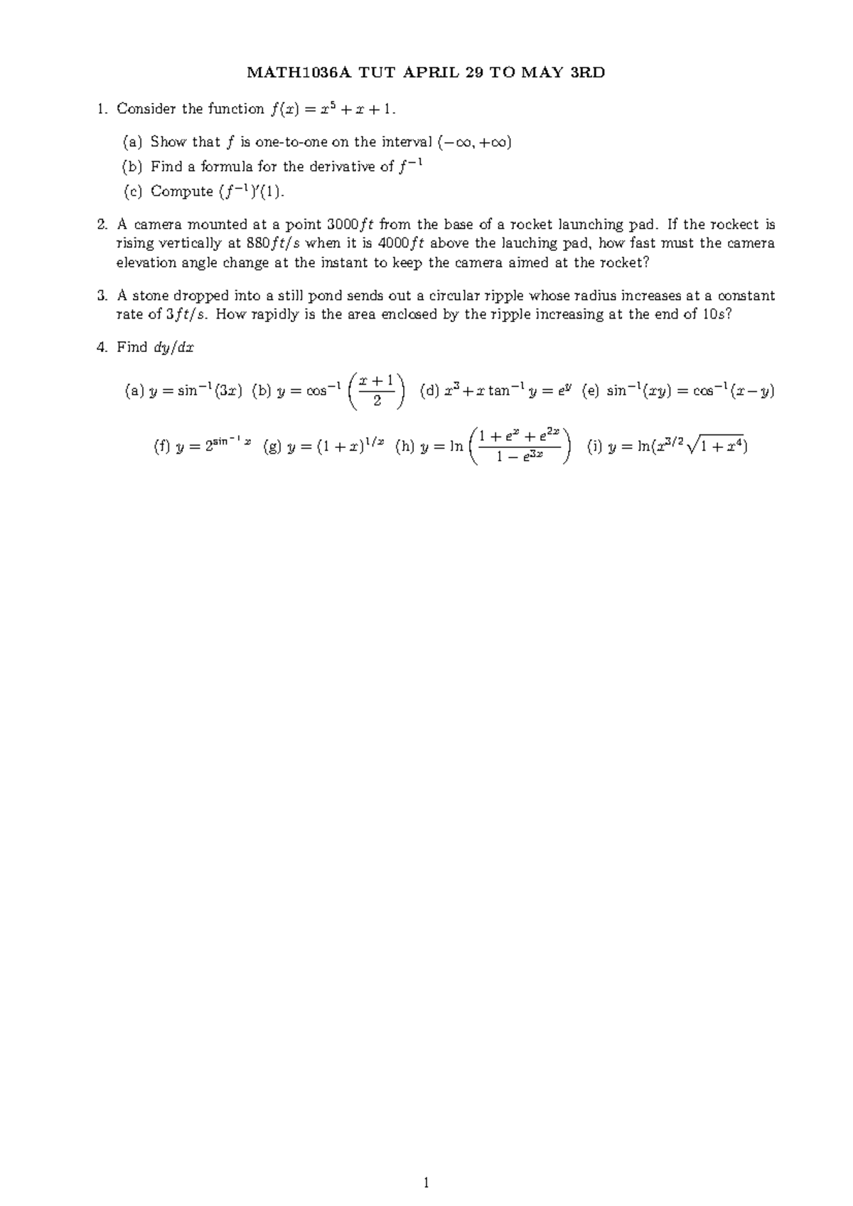 Tutorial WEEK 29 April to 3rd May - MATH1036A TUT APRIL 29 TO MAY 3RD ...