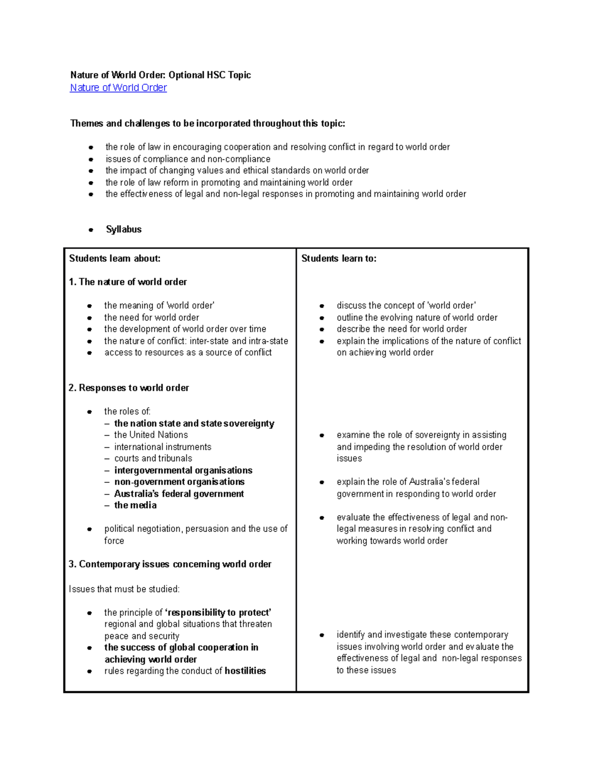 Nature of World Order Workbook - Nature of World Order: Optional HSC ...