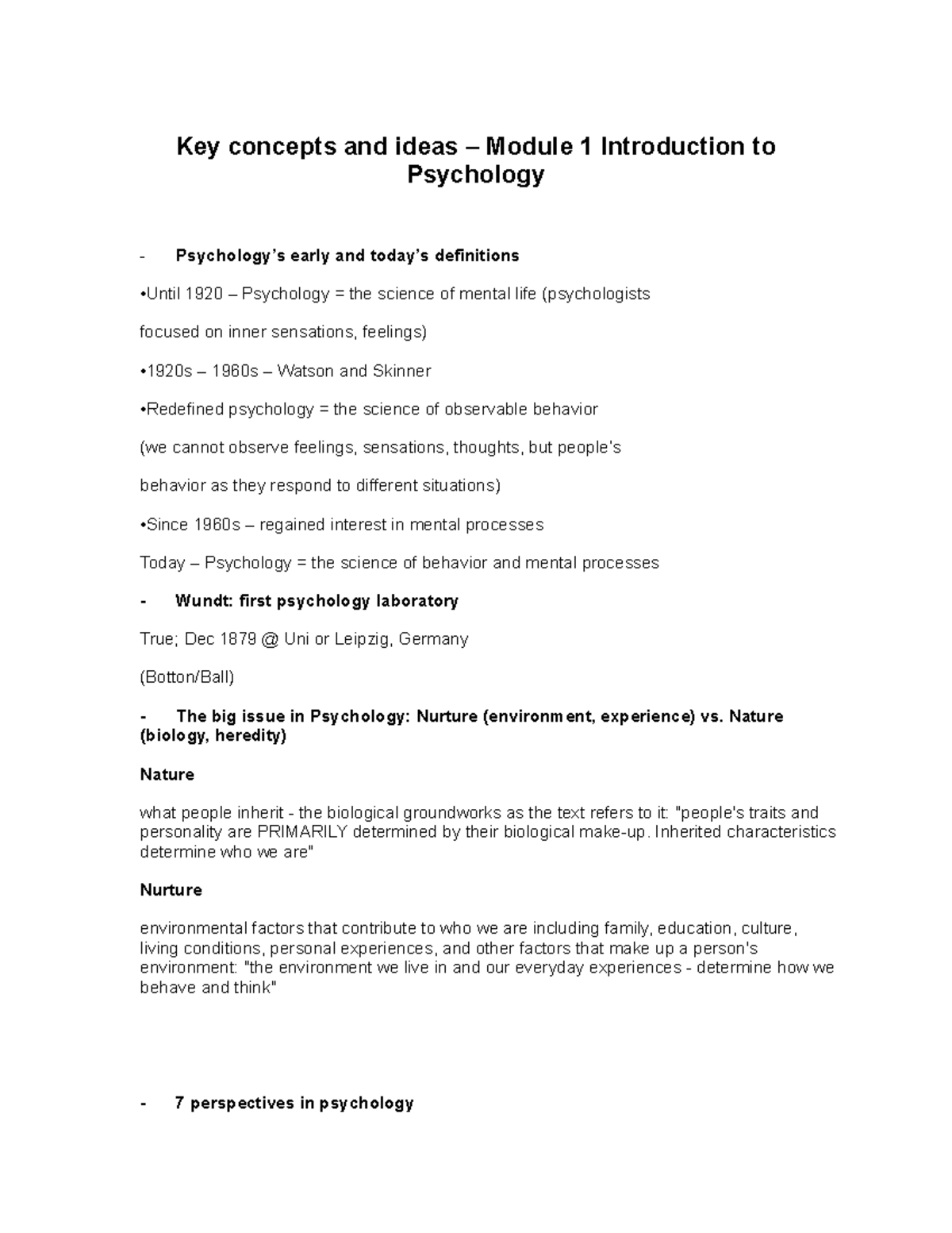 Intro to Psych Notes - Key concepts and ideas – Module 1 Introduction ...