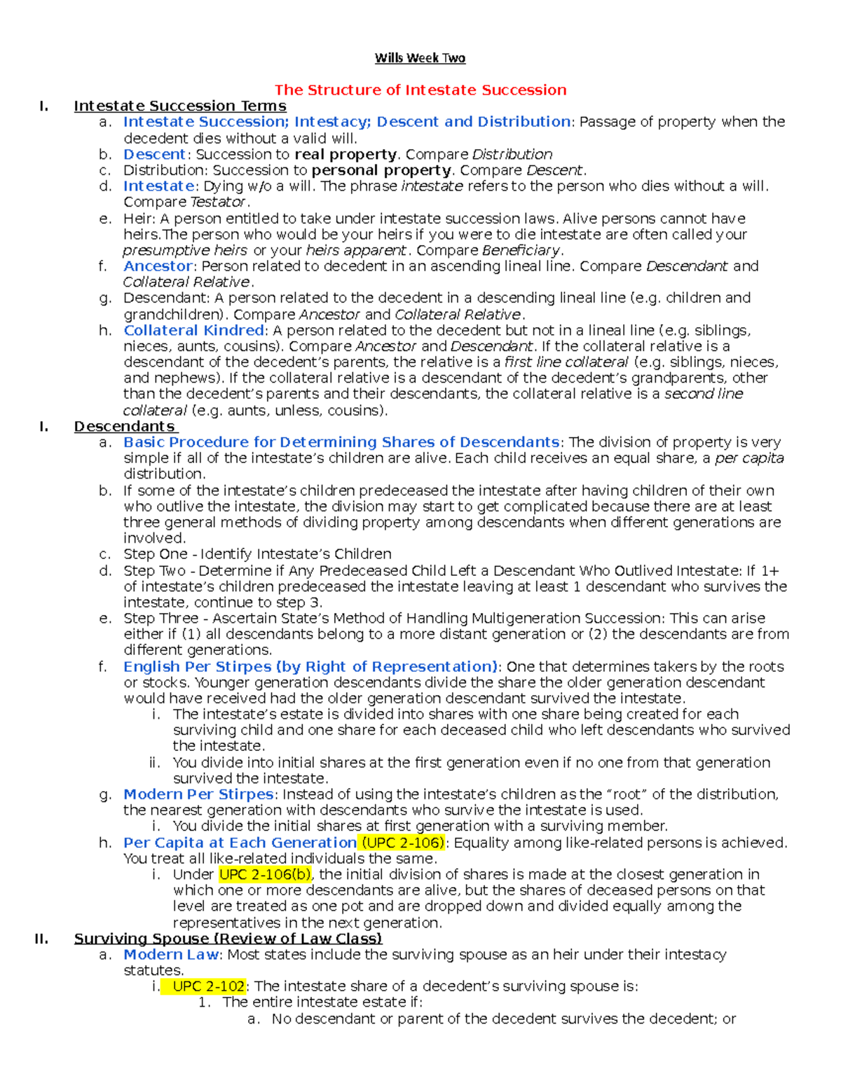 Wills Week Two - Wills Week Two The Structure of Intestate Succession I ...