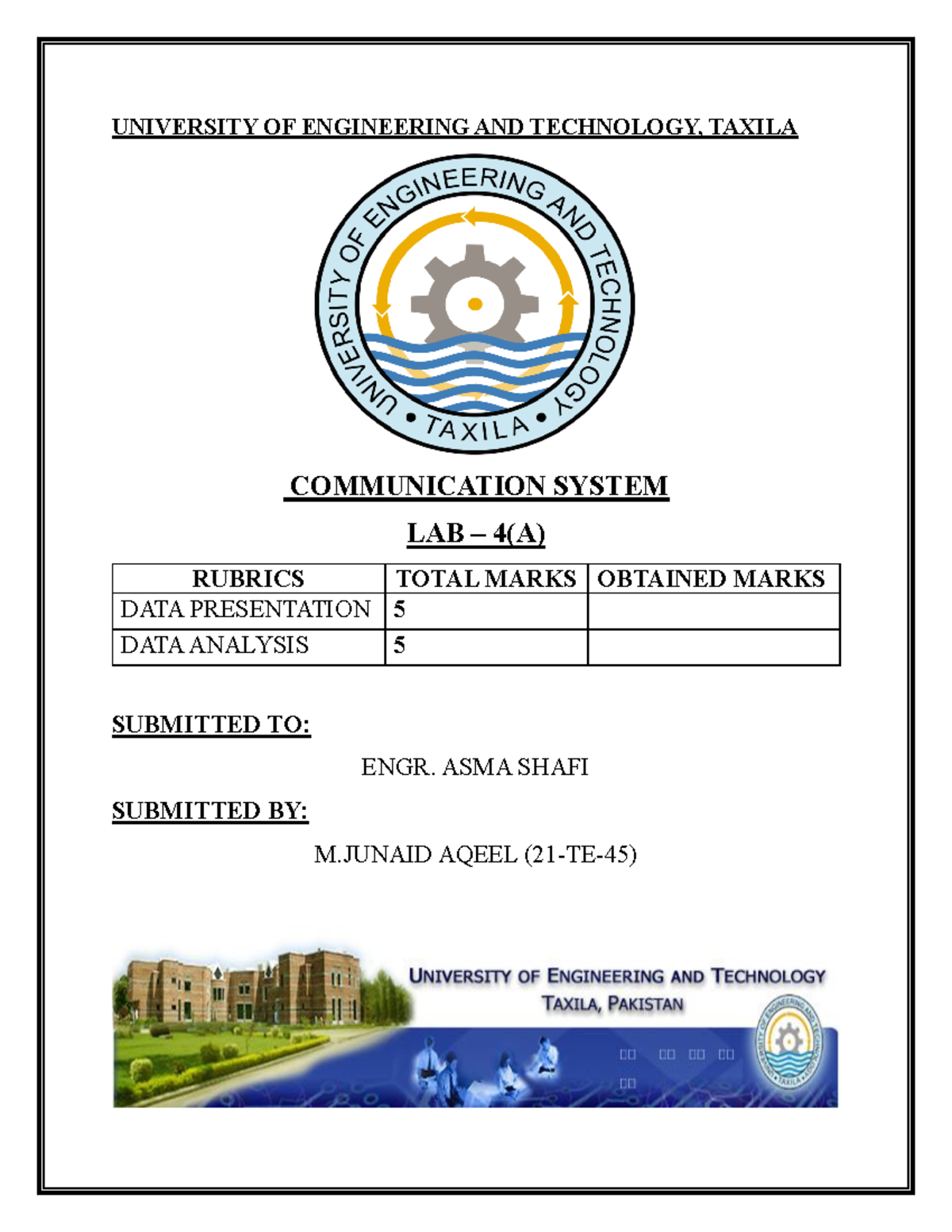 CMS LAB Report 4 A - UNIVERSITY OF ENGINEERING AND TECHNOLOGY, TAXILA ...