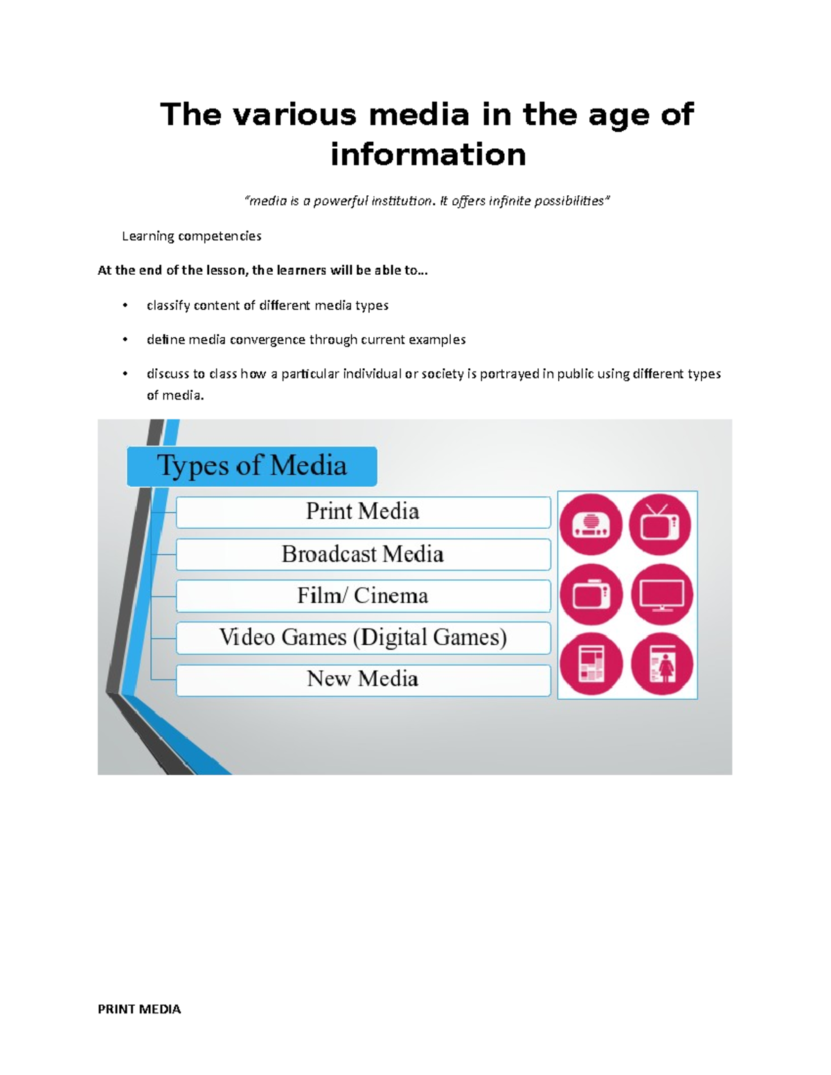 The various media in the age of information Lesson 4 WEEK 4 - The ...